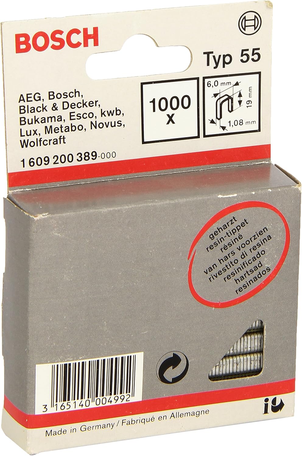 Bosch 1609200389 60 x 108 x 19 mm Resin Coated Staples : Amazon.co.uk ...
