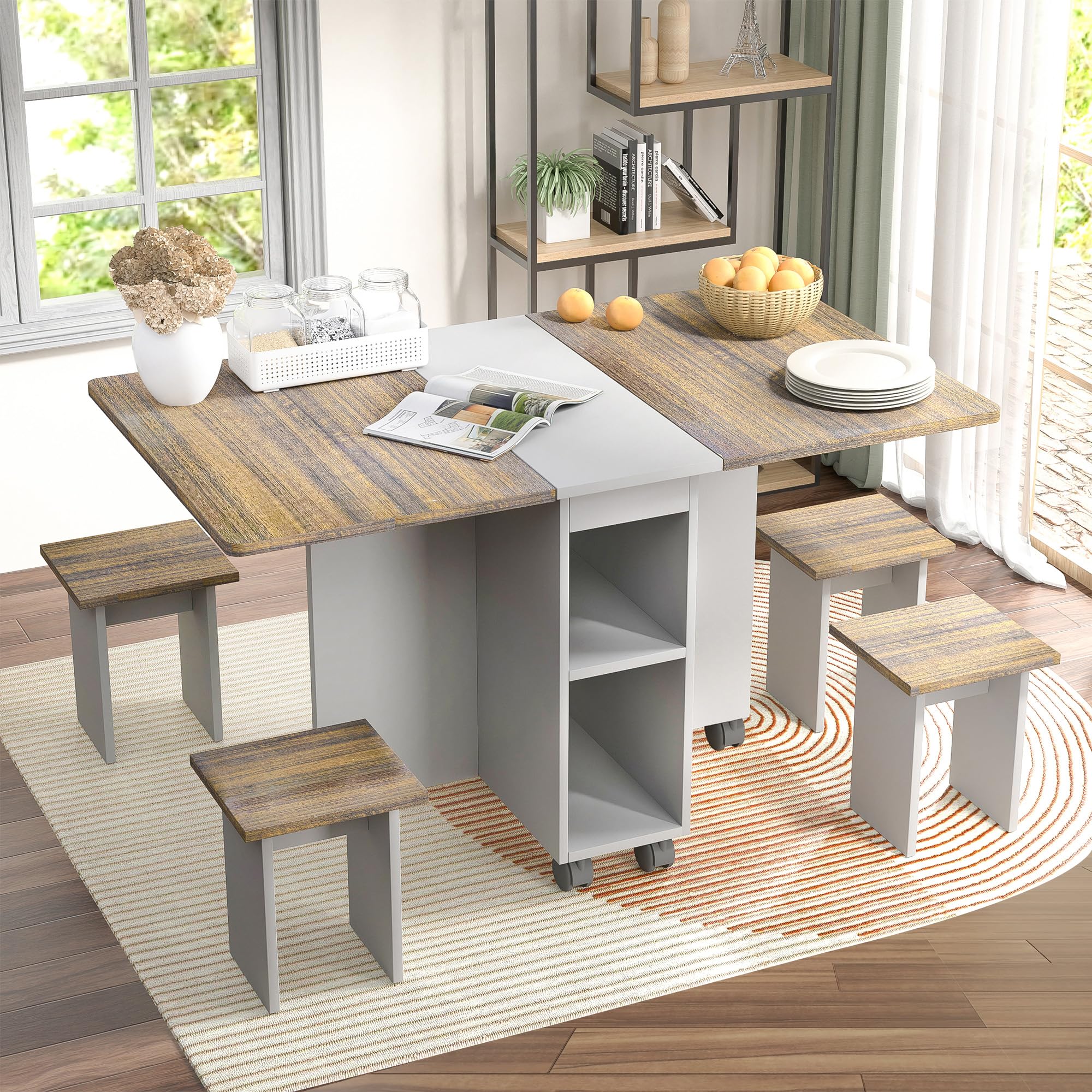 Amazon.com - Qiaoxuan Folding Dining Table Set for 4 with Chairs ...