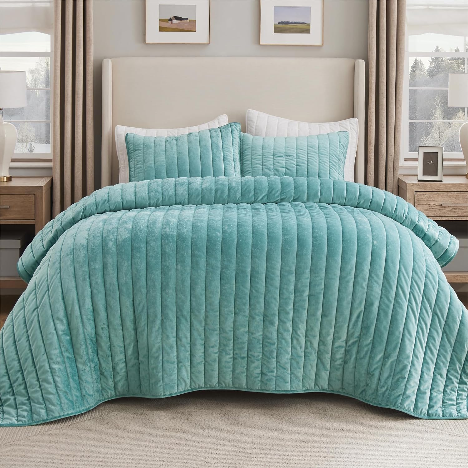 Amazon.com: Bedsure Velvet Quilt King Size Set - Luxury Bedspread ...