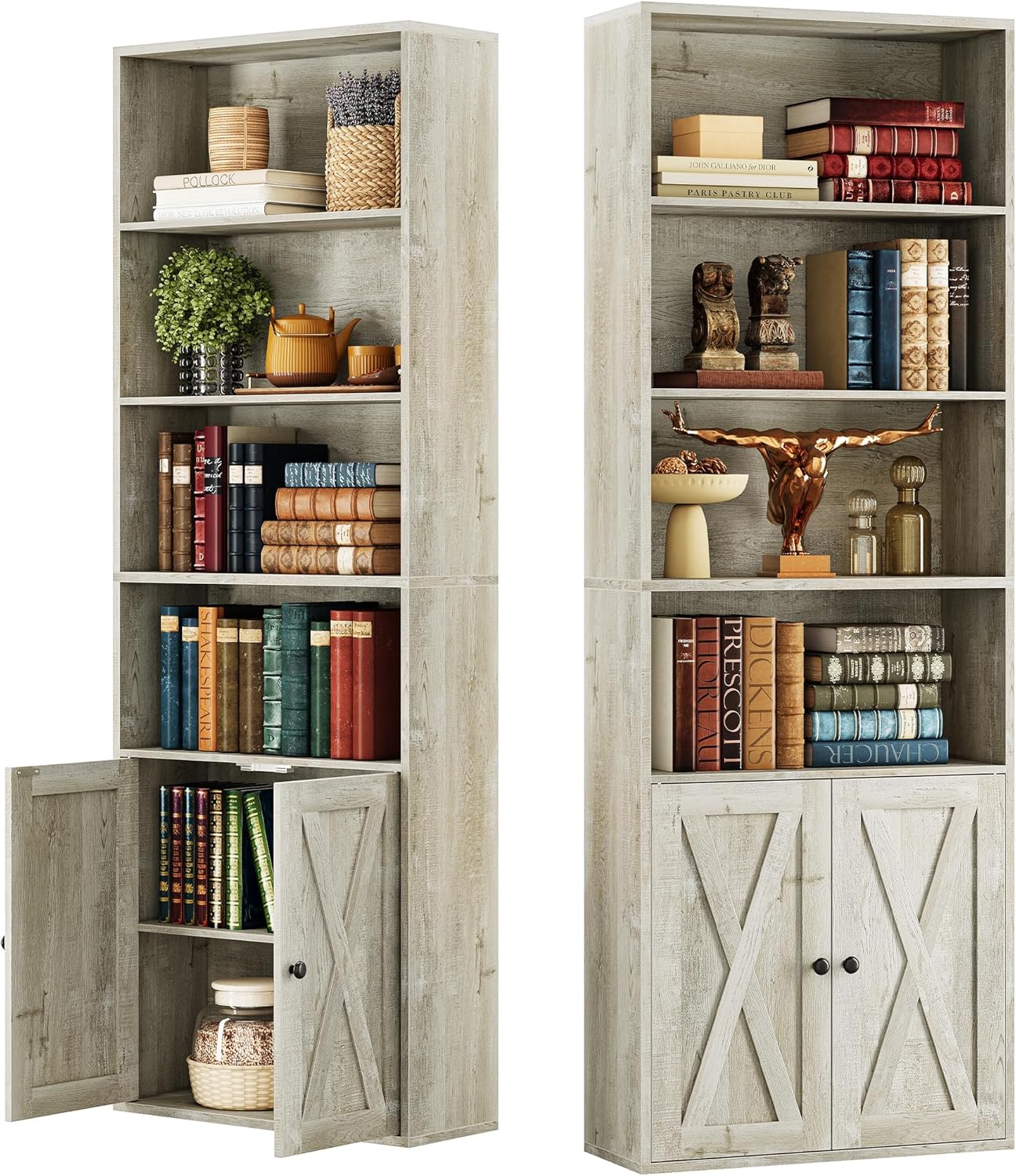 Amazon.com: IRONCK Industrial Bookshelves and Bookcases with Doors Set ...