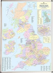 Supersize UK Great Britain Map with Counties Lines, Postcodes and Population Details Aluminium ...