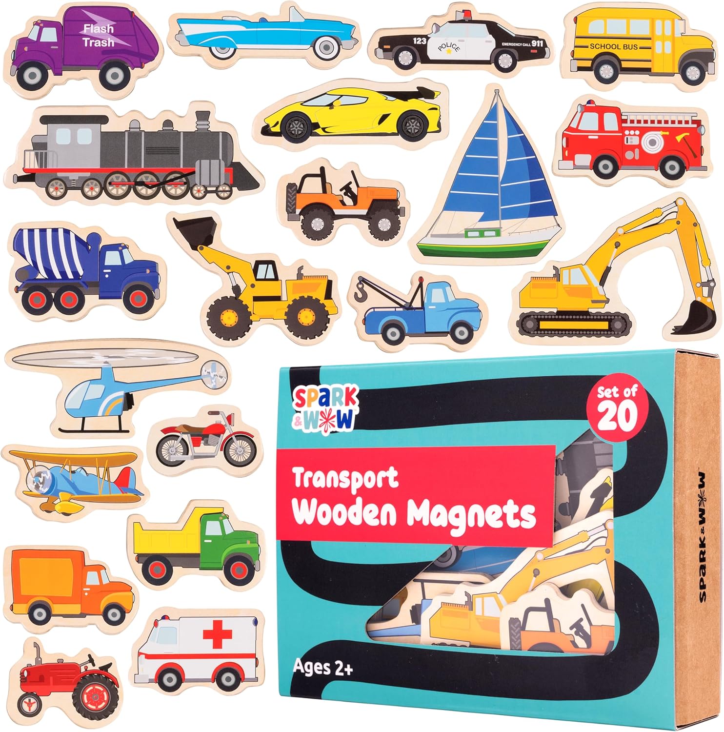 Amazon.com: SPARK & WOW Wooden Magnets - Transport - Set of 20 ...
