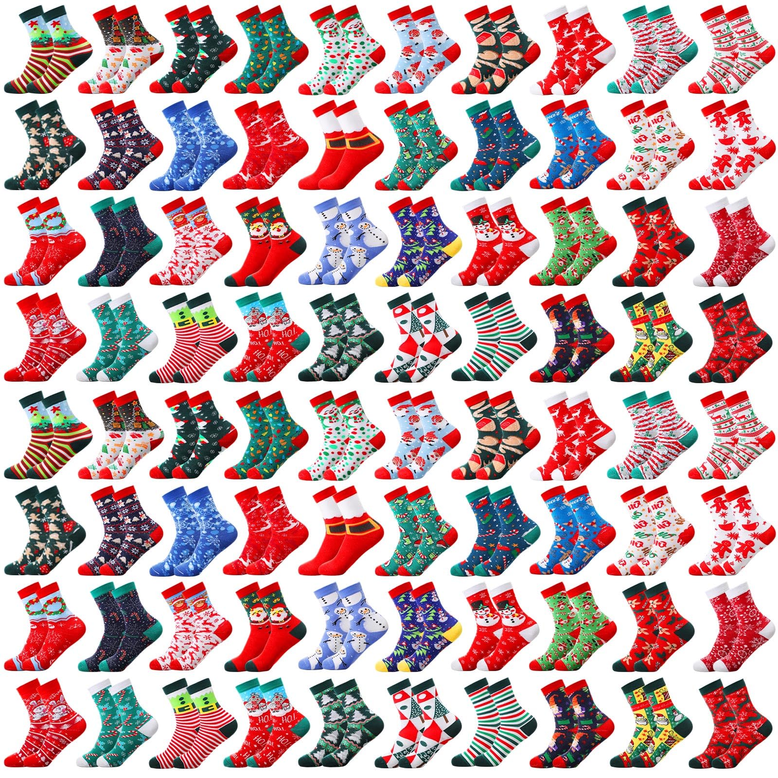 Amazon.com: Toulite 80 Pairs Christmas Socks Bulk Christmas Crew Socks ...