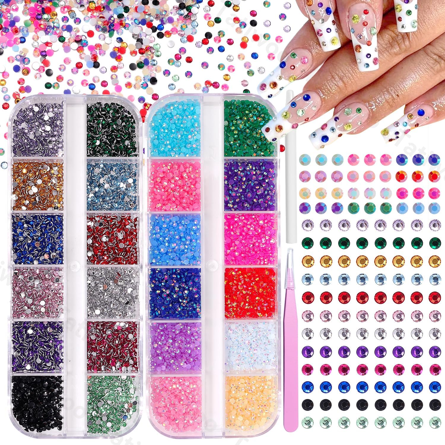 Amazon.com: 2mm Mini Nail Rhinestones and Resin Jelly Rhinestones ...