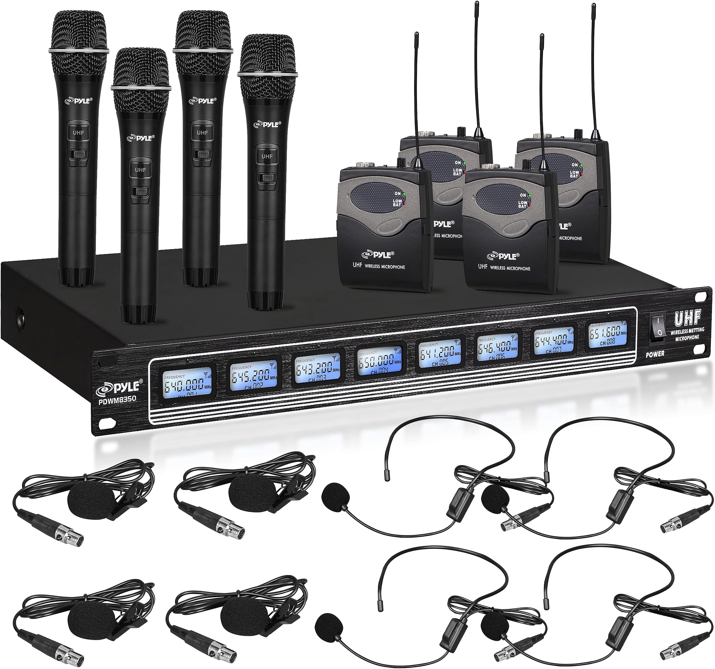 Amazon.com: Pyle 8 Ch UHF Wireless Microphone System & Rack Mountable ...