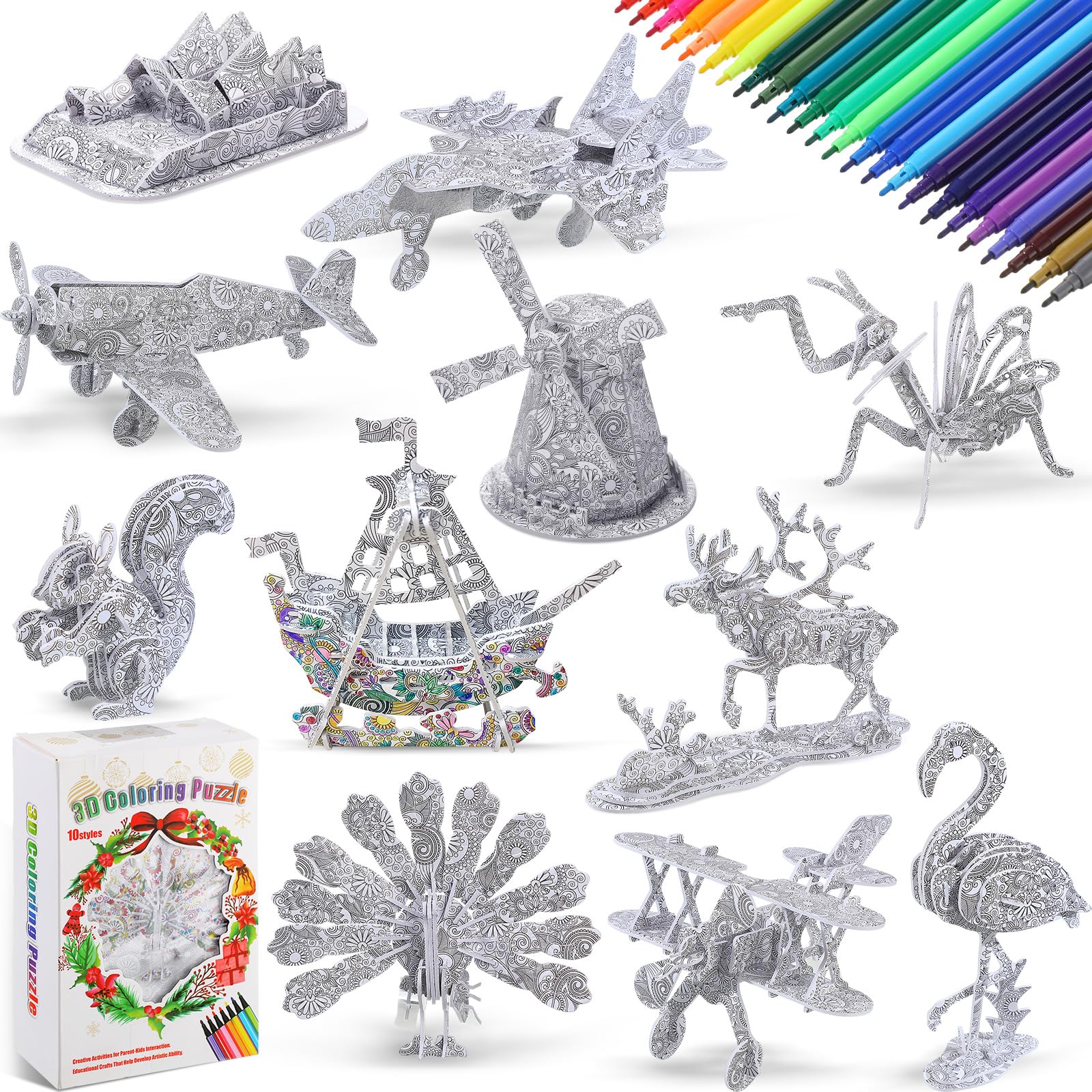 Amazon.com: Syhood 36pcs 3D Coloring Puzzle Set Animal Painting Puzzle ...