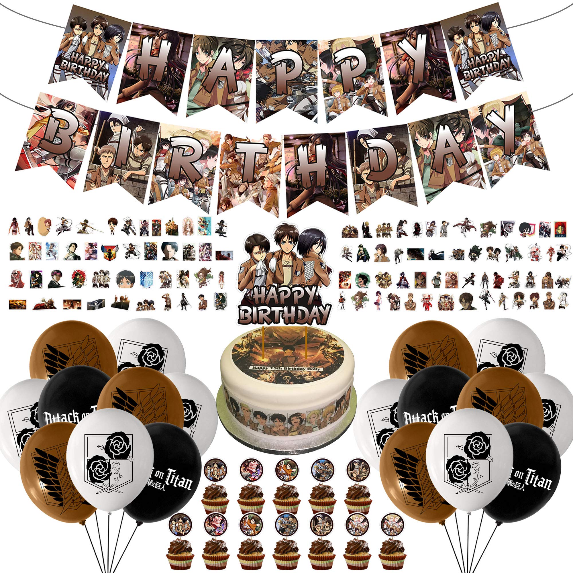 138 Pcs Attack On Titan Party Decoration Happy Birthday Banner ...