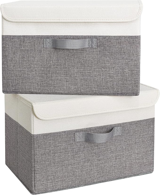 GRANNY SAYS Storage Bins with Lids, Pack of 2 White/Grey Fabric Storage ...