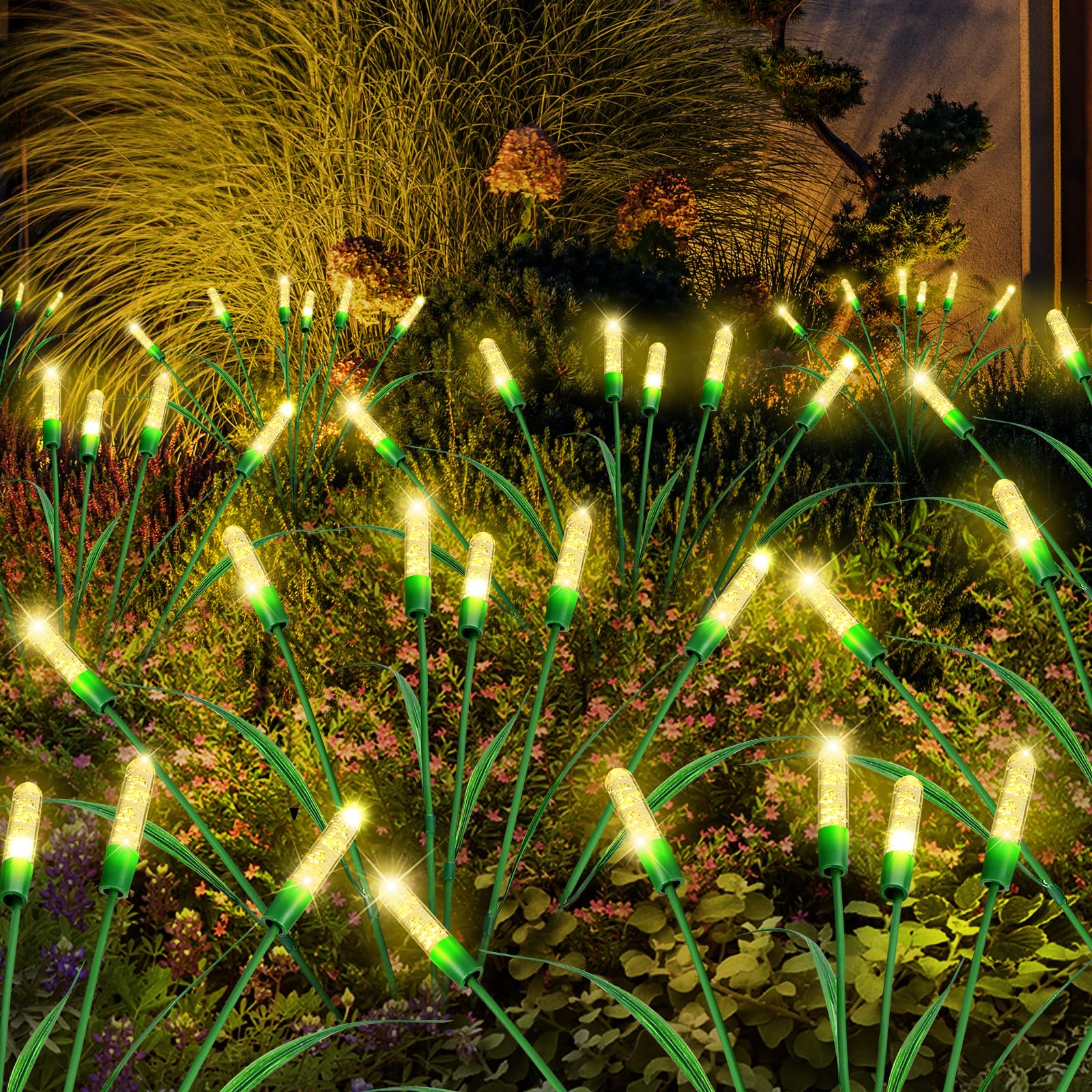 Haoteey 3-Pack Solar Garden Lights, Reed Solar Swaying Lights Outdoor ...