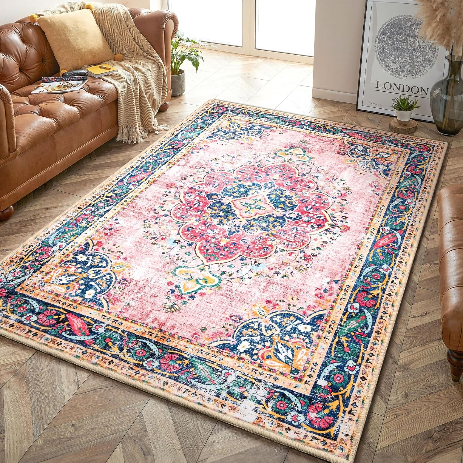 Amazon.com: YesRug 5x7 Area Rugs Pink Boho Rug for Living Room Vintage ...