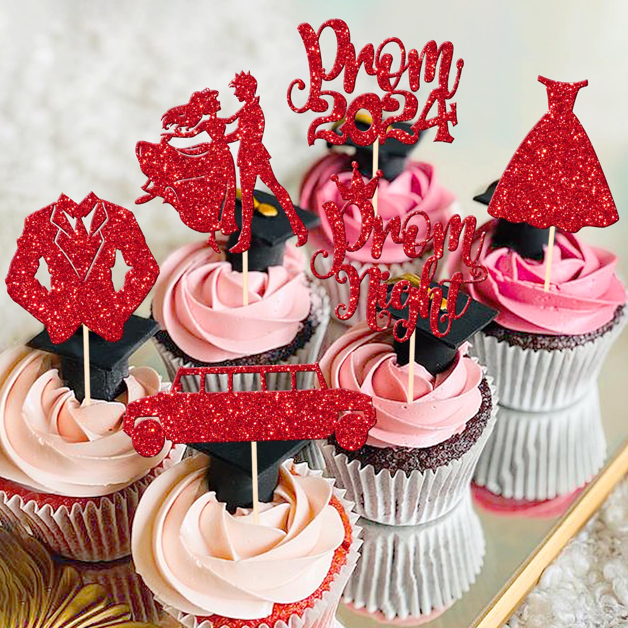 Snapklik.com : 24 PCS 2024 Prom Graduation Cupcake Toppers Glitter Prom ...