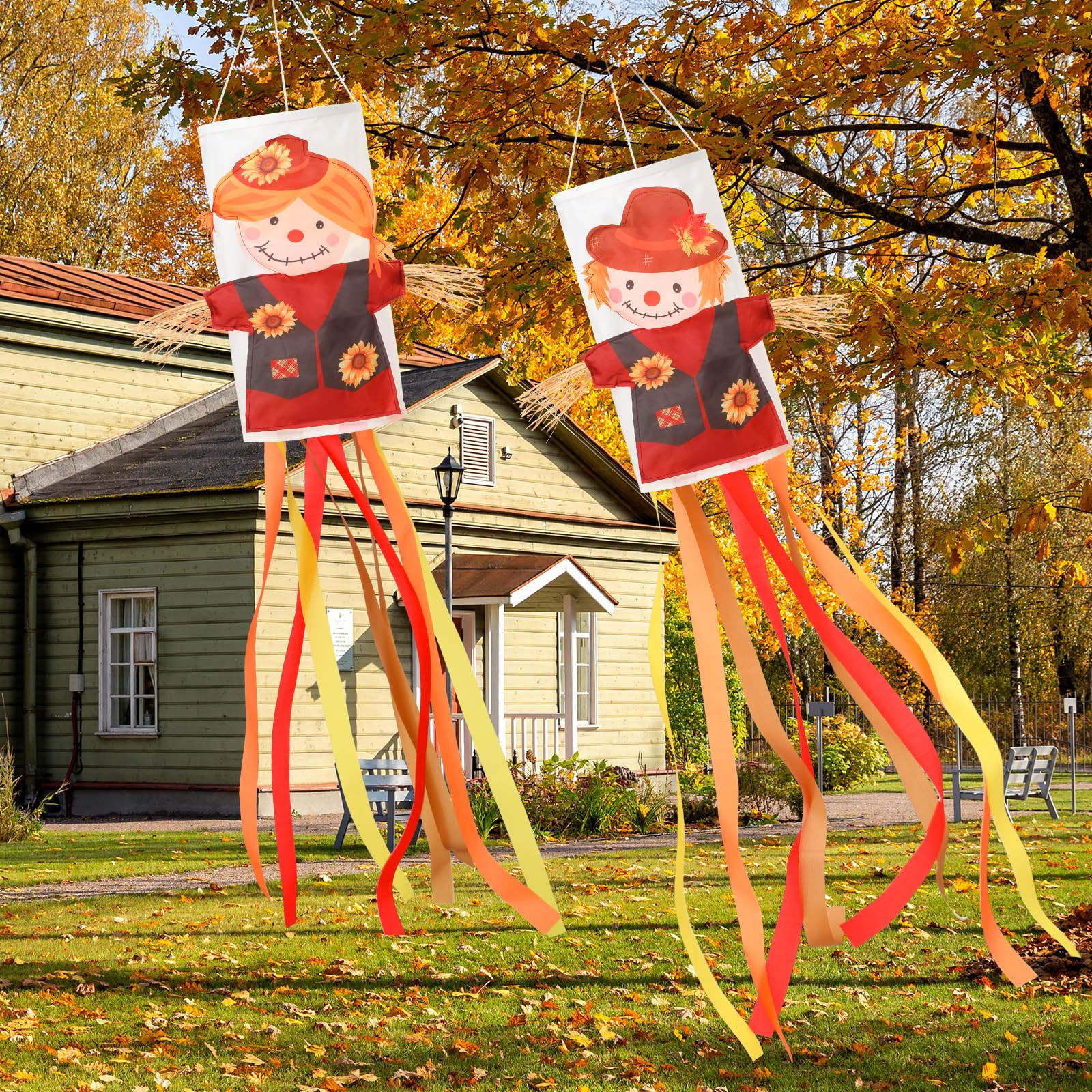 Amazon.com : Relaxweex 40 Inch 2 Pcs Scarecrow Windsocks 3D Fall ...