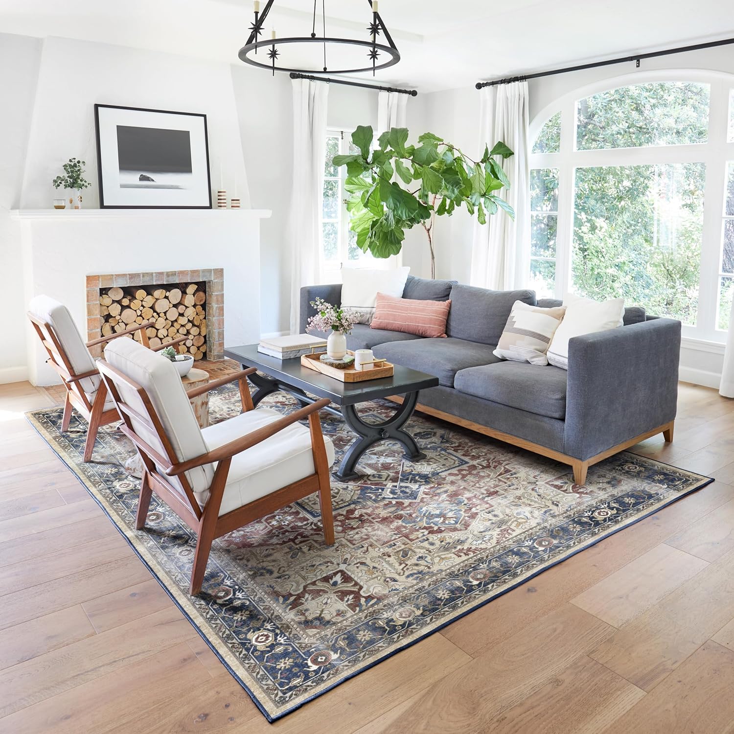 Amazon.com: RUGGABLE Washable Vintage Area Rug – Kamran Royal Blue 8x10 ...