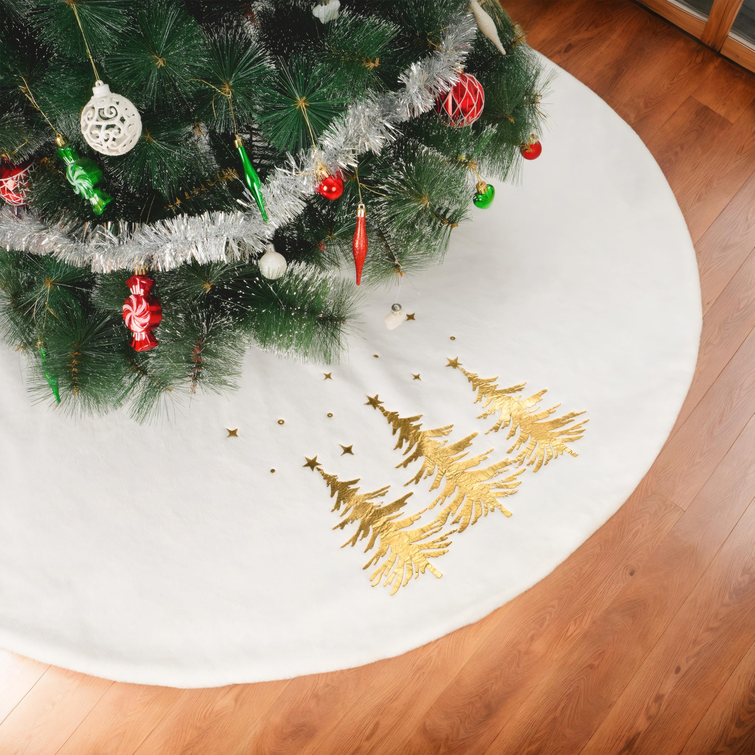 Amazon.com: White Christmas Tree Skirt, 24 Inch Christmas Faux Fur Tree ...