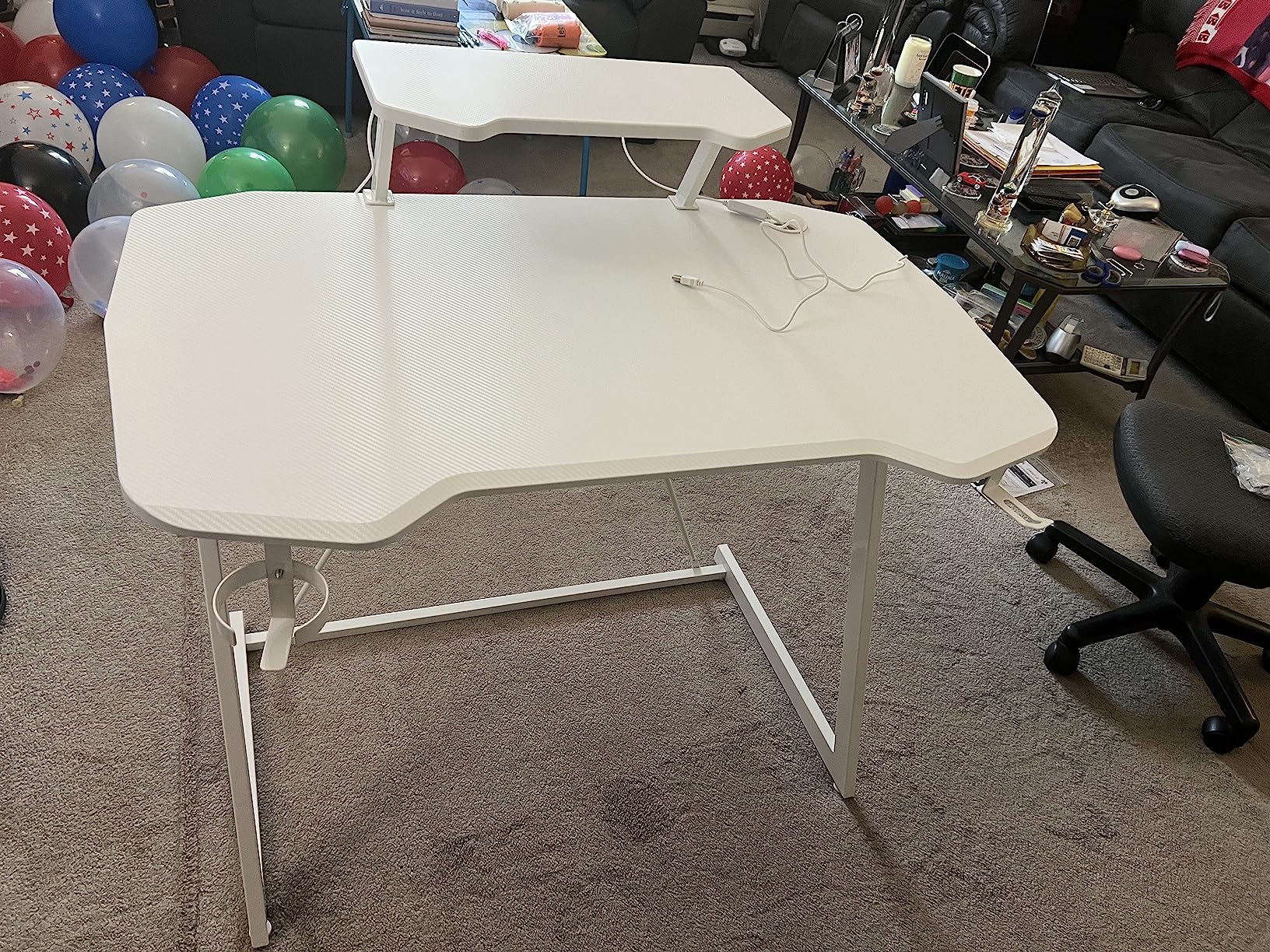 $20/mo - Finance MOTPK White Gaming Desk with LED Lights, Small Gaming ...