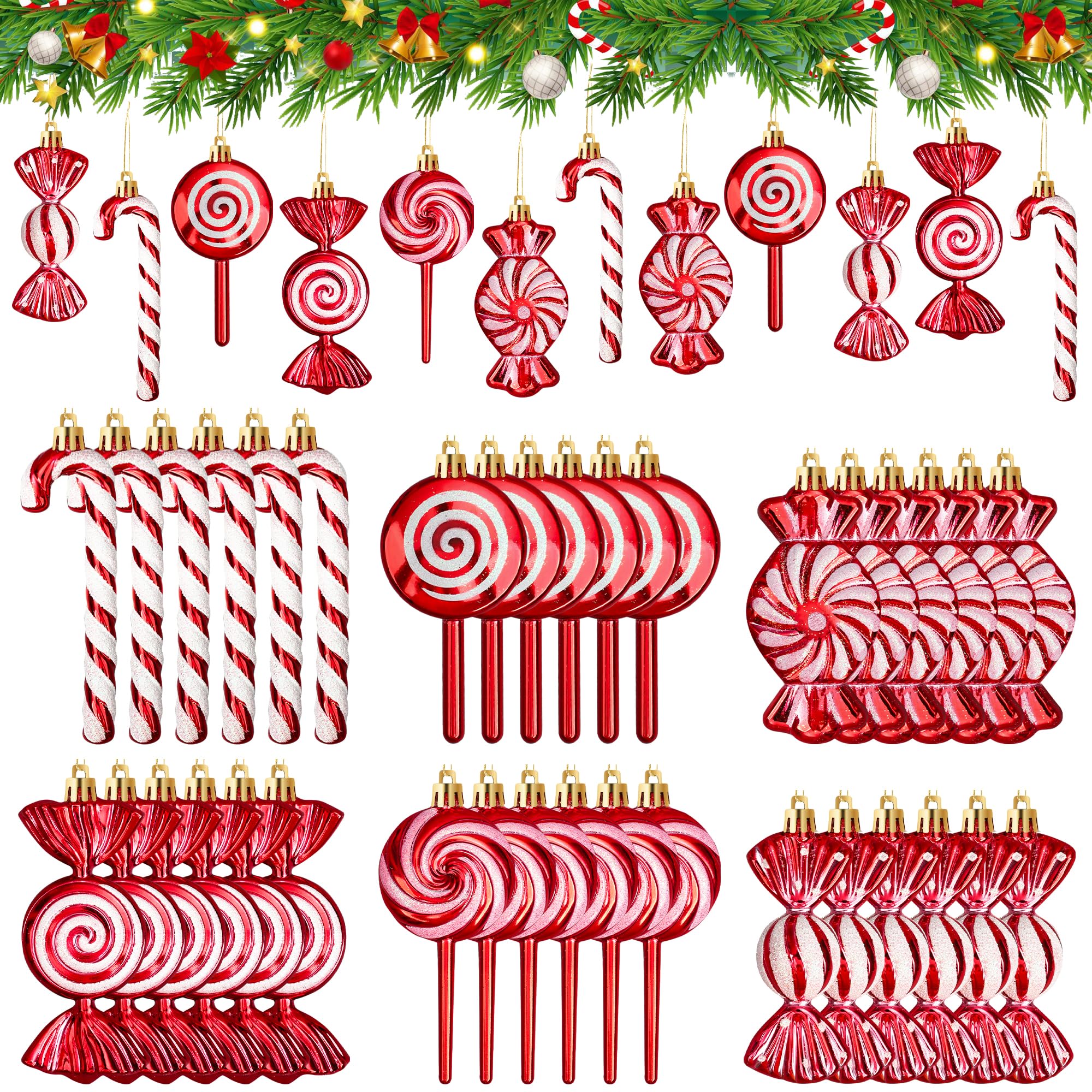 Amazon.com: 36 Pcs Christmas Candy Ornaments Hanging Glitter Candy Cane ...