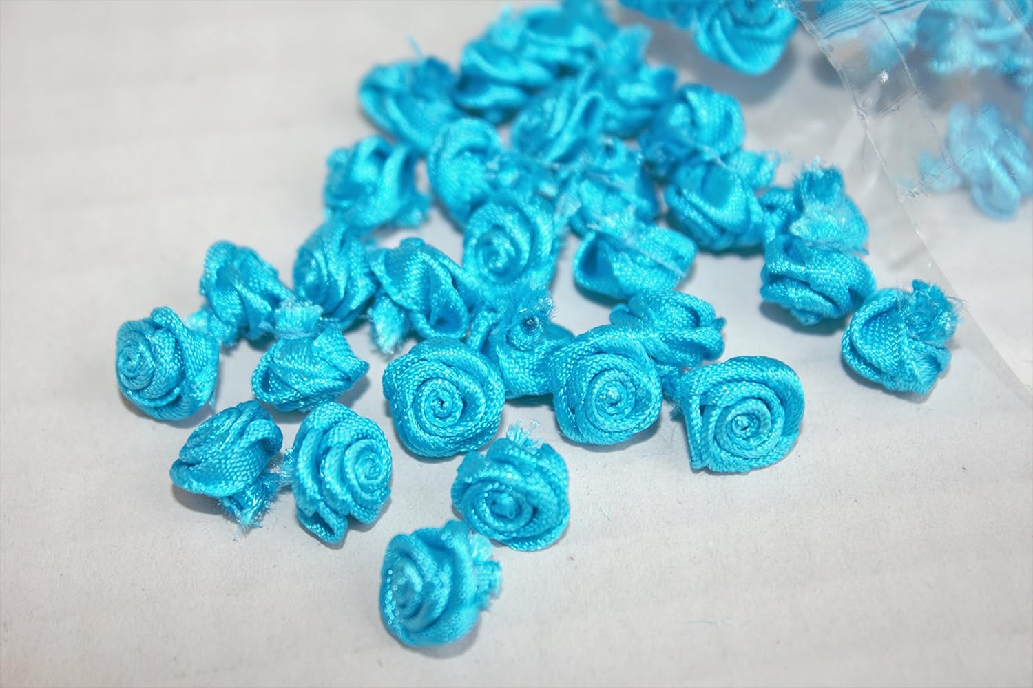 Amazon.com: Small Satin Mini Roses Flowers Turquoise Rolled Ribbon Rose ...
