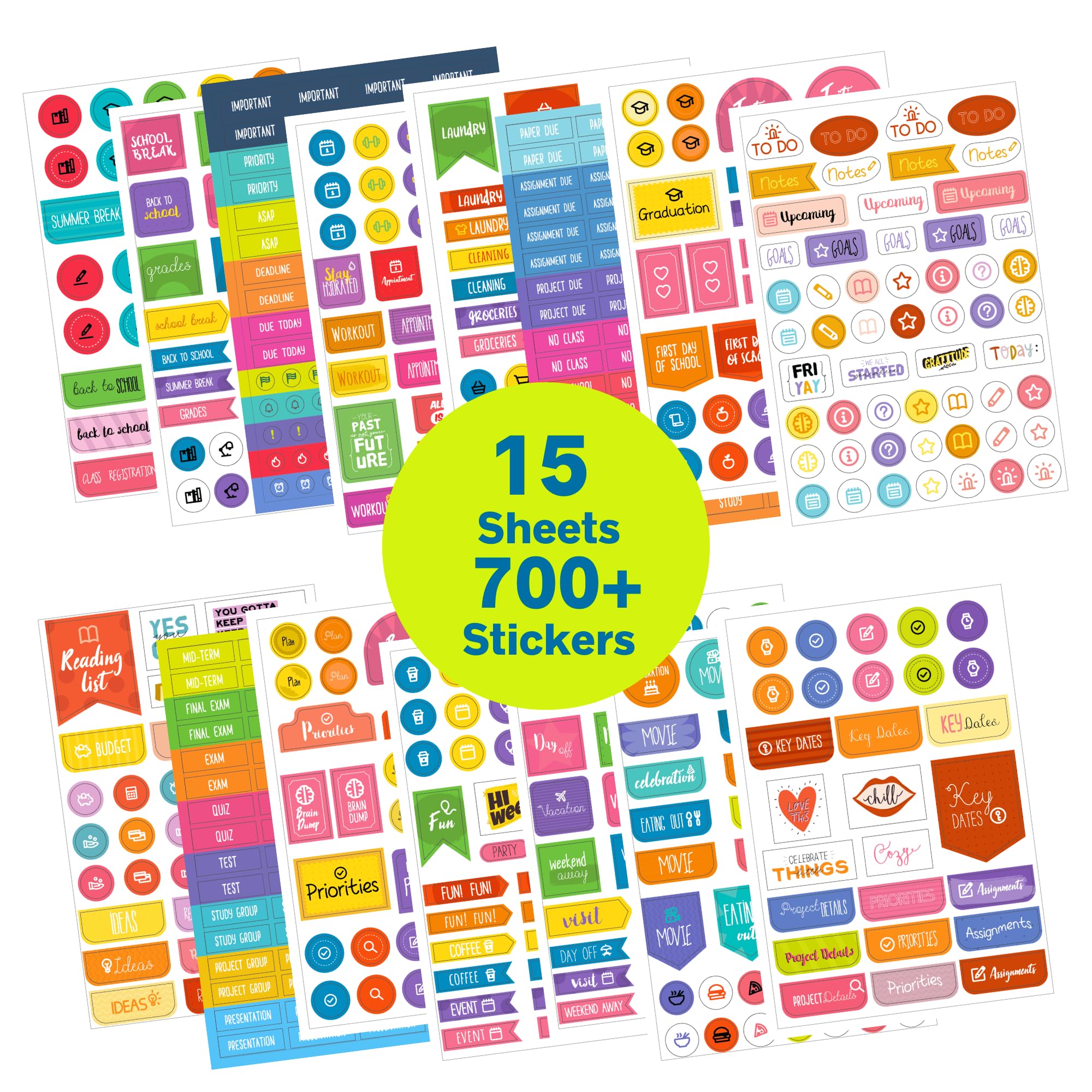 Amazon.com: Student Planner Stickers - 15 Sheets, 700+ Stickers ...