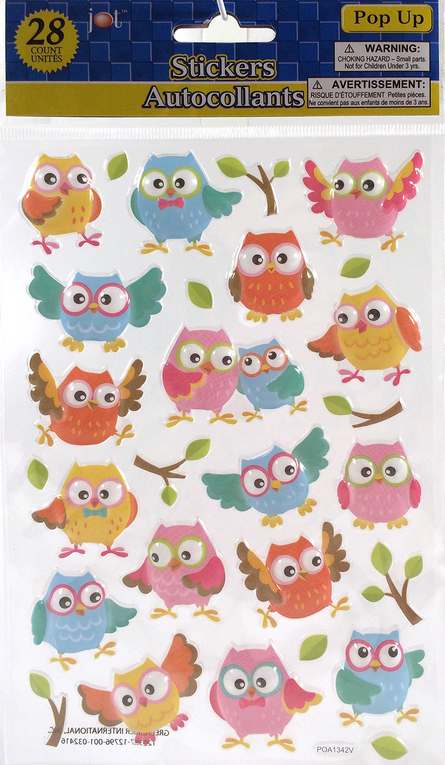Amazon.com: Colorful Owl Pop Up Stickers- 1 Sheet 28 Stickers : Toys ...