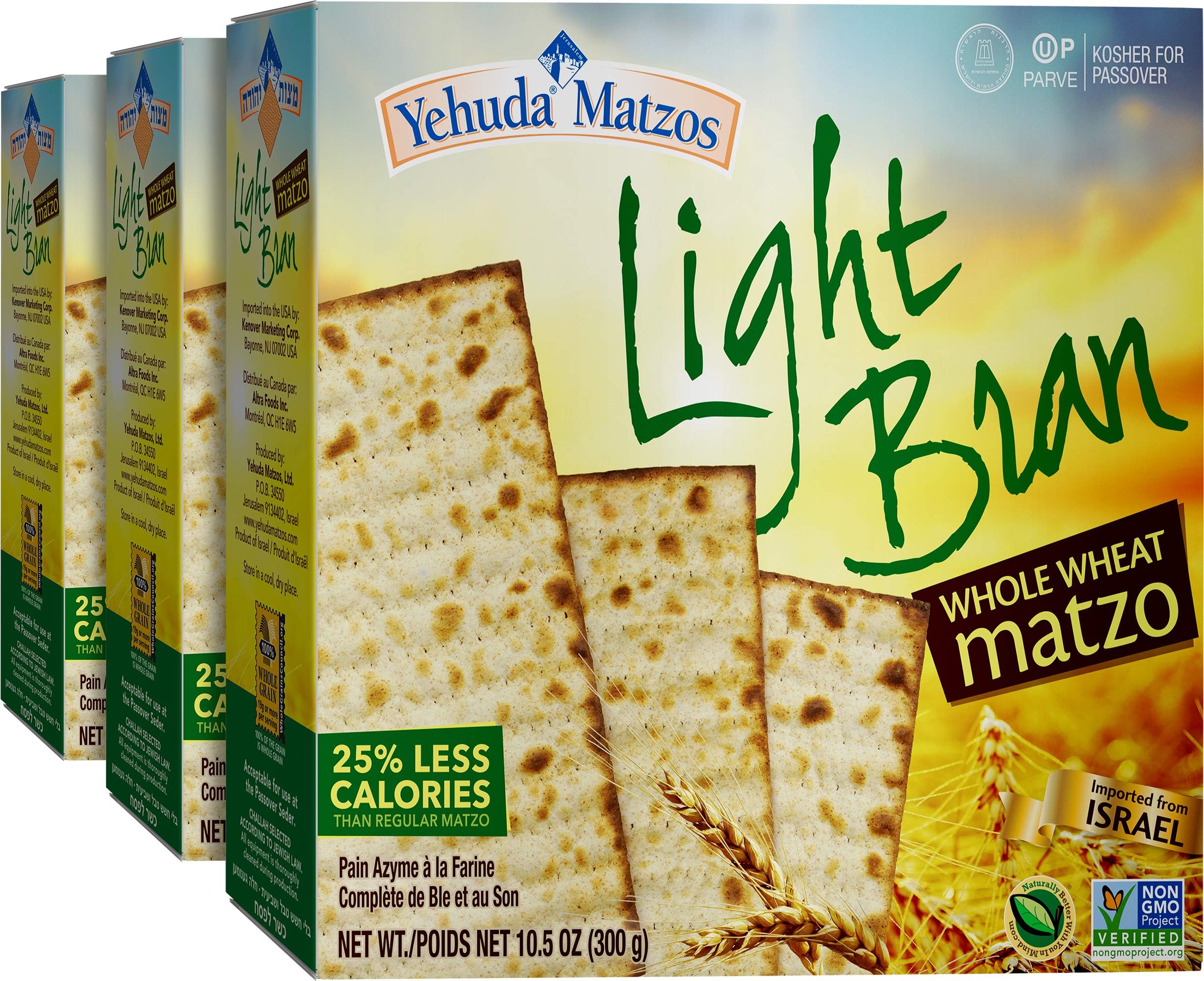 Amazon.com: Yehuda Light Whole Wheat Bran Matzo 10.5oz (3 Pack) 4 Grams ...