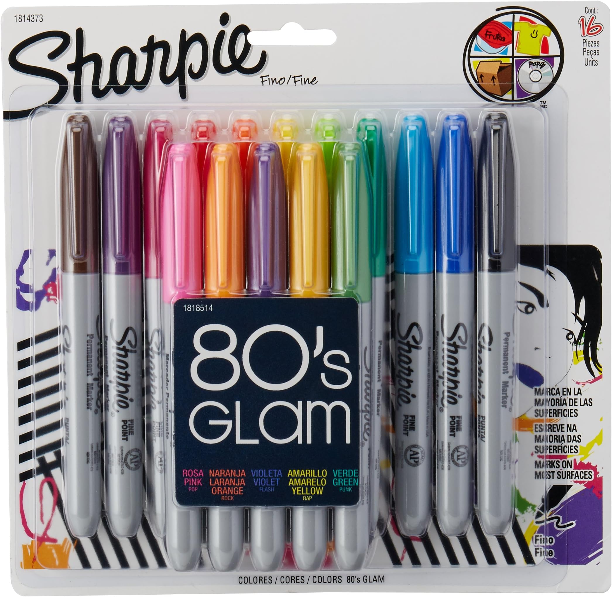 Sharpie 1814373 Marcador Permanente Punto Fino, 16 Colores Surtidos ...