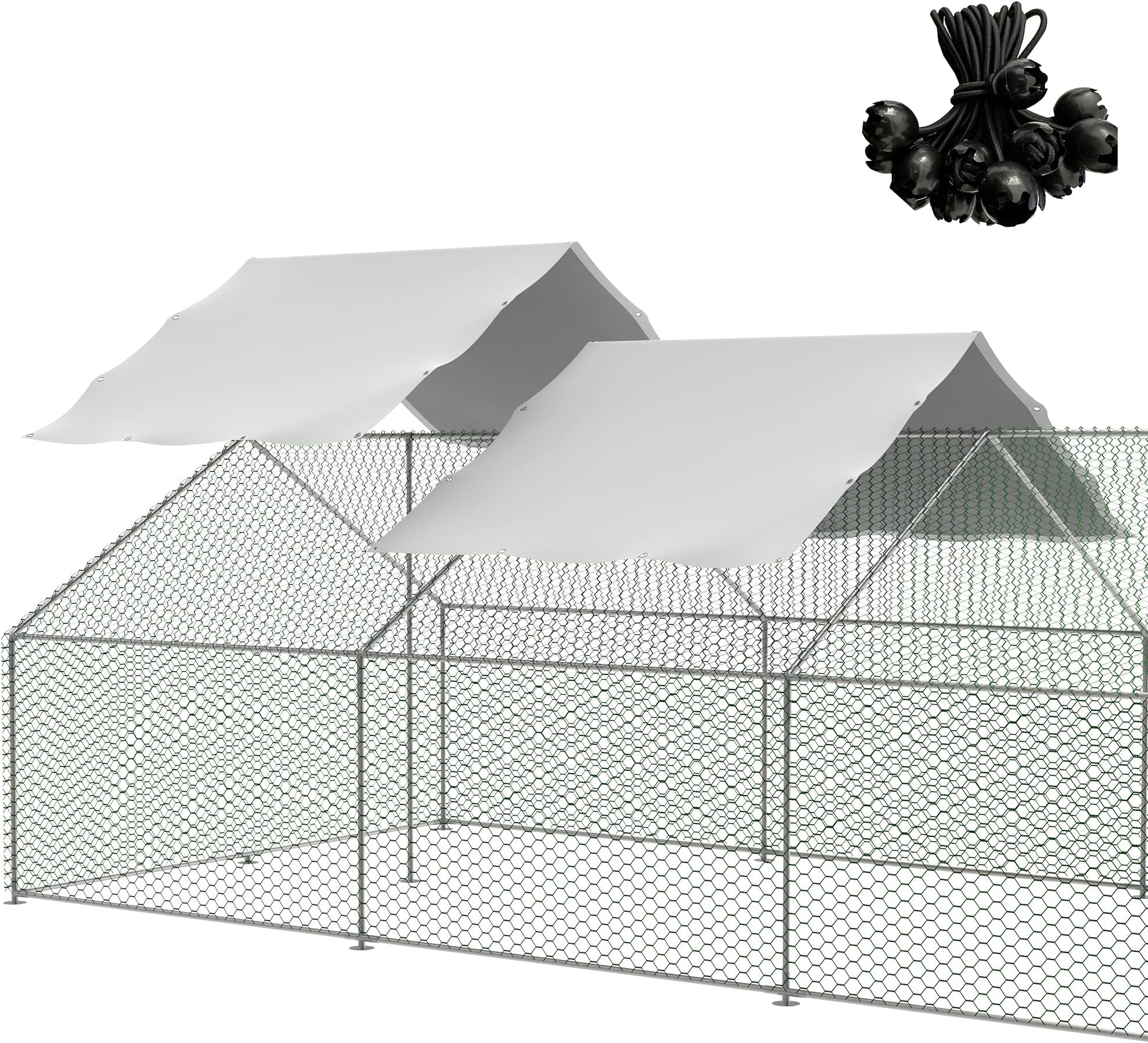Outdoor Metal Chicken Coop Cover with 44 pcs Ball bungees Cords, for ...