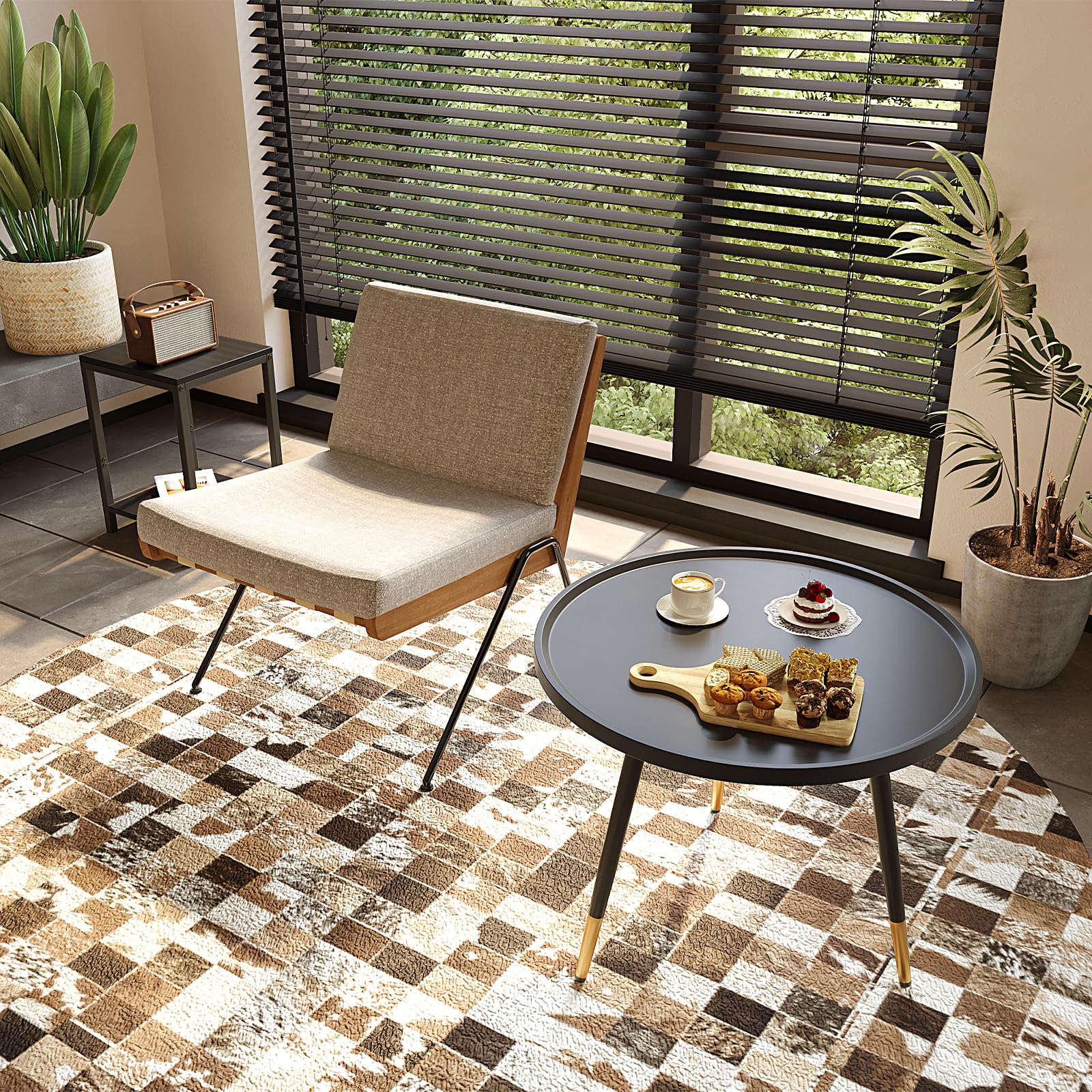 Snapklik.com : SAYGOER Round Black Coffee Table Small Modern Coffee ...
