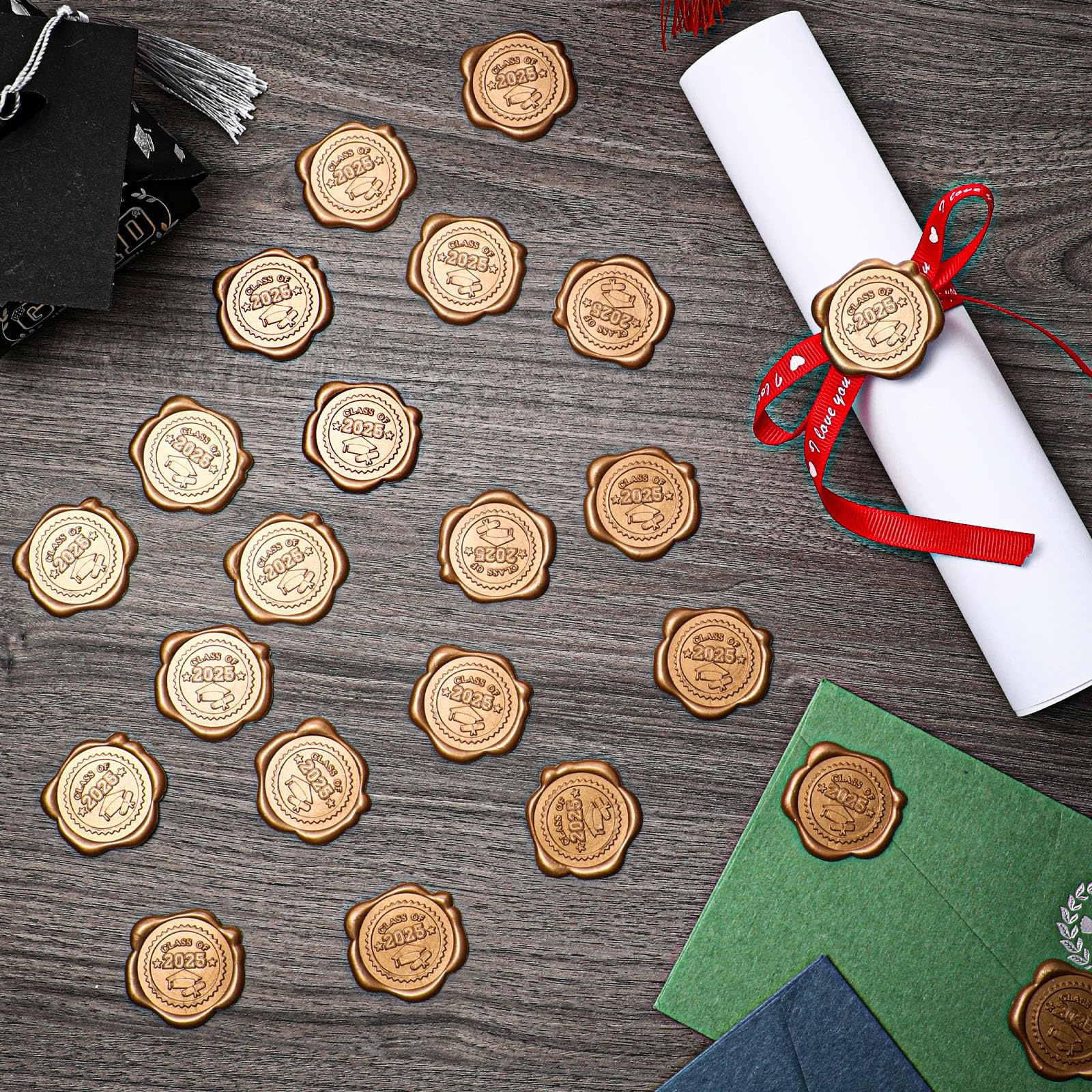 Snapklik.com : 50 Pcs Class Of 2025 Graduation Wax Seal Stickers Gold ...