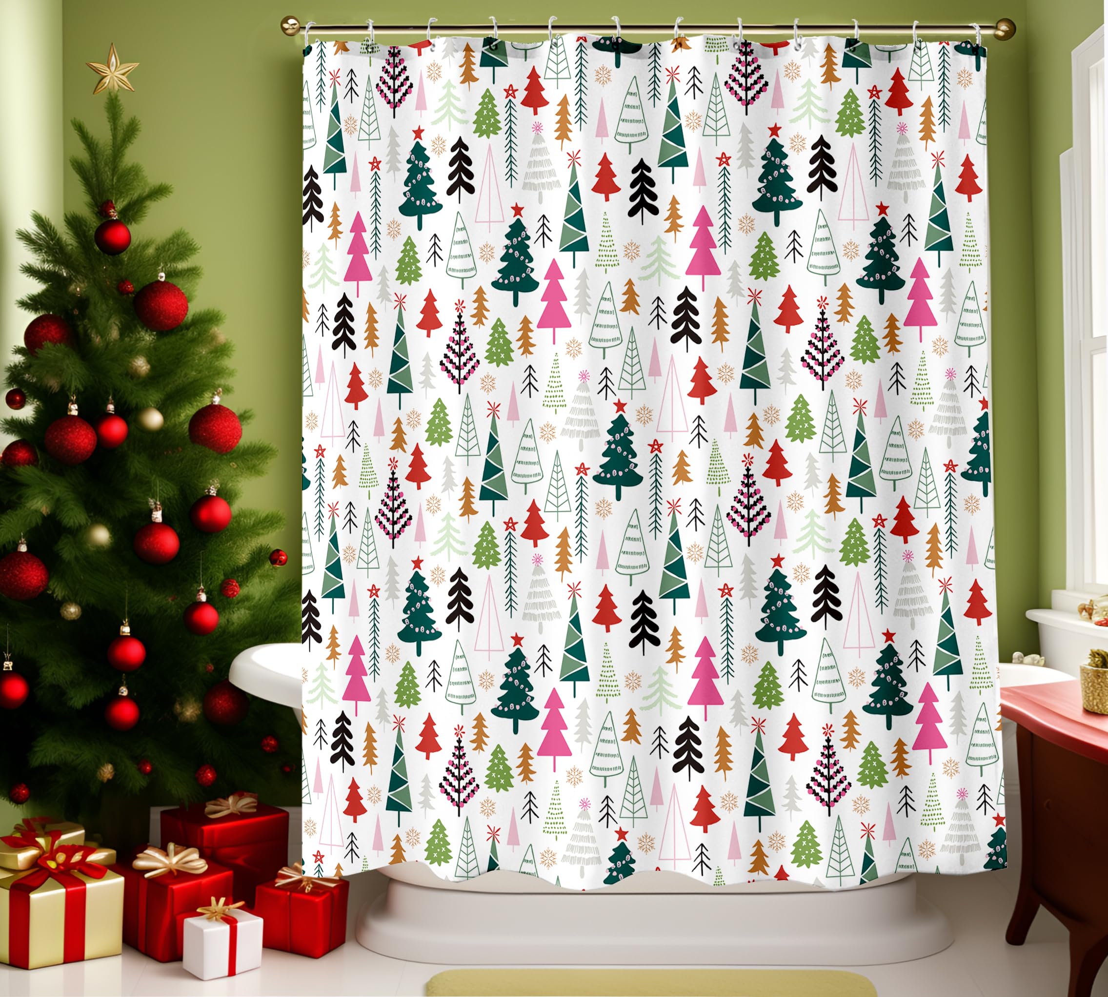 Amazon.com: AO BLARE Christmas Tree Shower Curtain, Christmas Tree ...