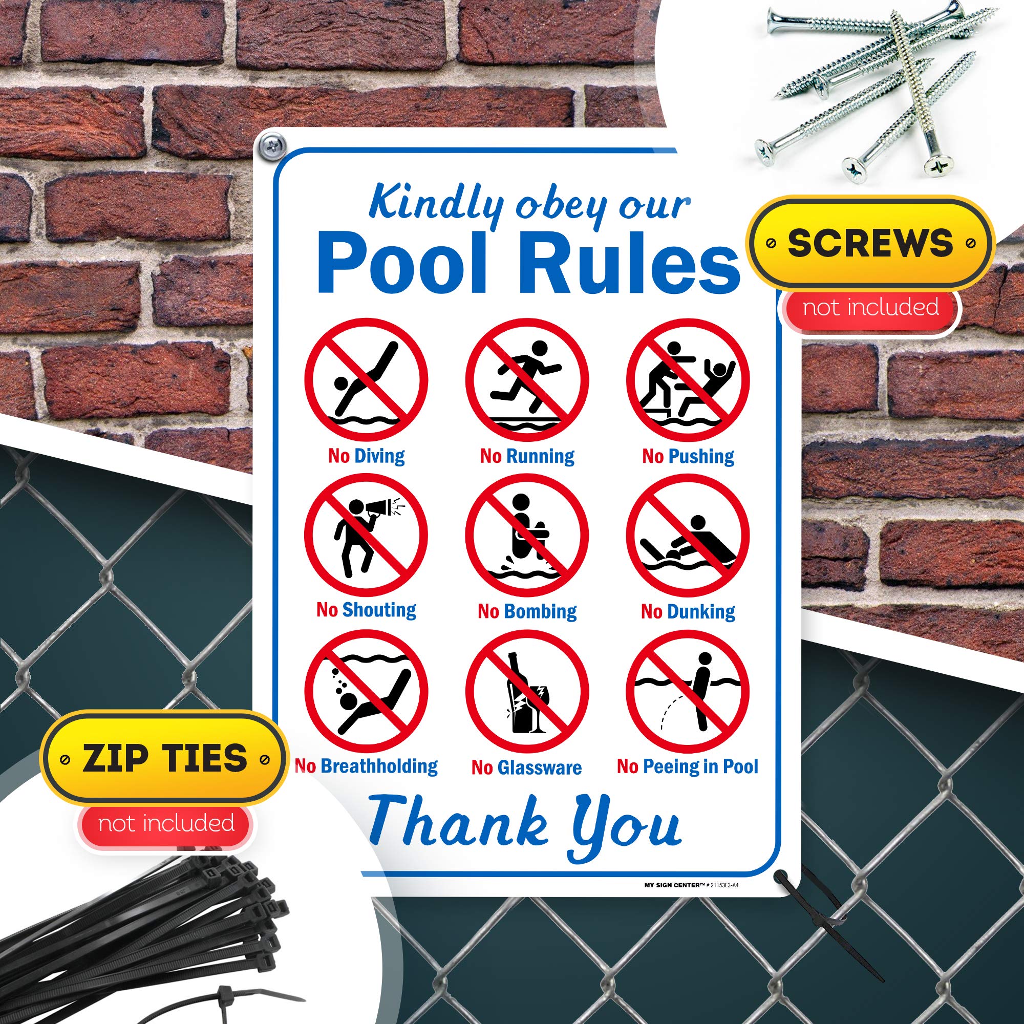 Kindly Obey Swimming Pool Safety Sign, Swim at Your Own Risk, 10” x 14 ...