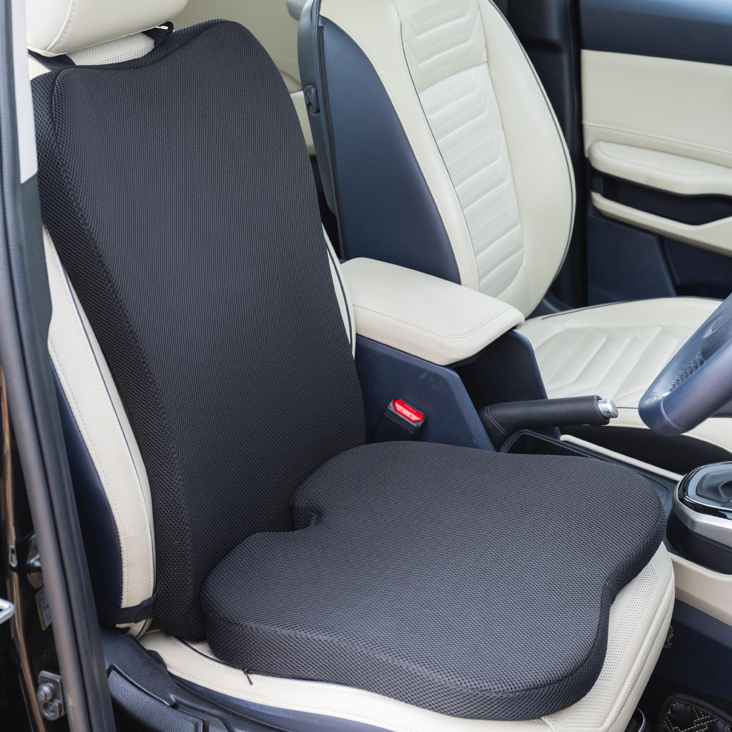 FOVERA Car Backrest & Seat Cushion Combo, Memory Foam Full Back Support ...