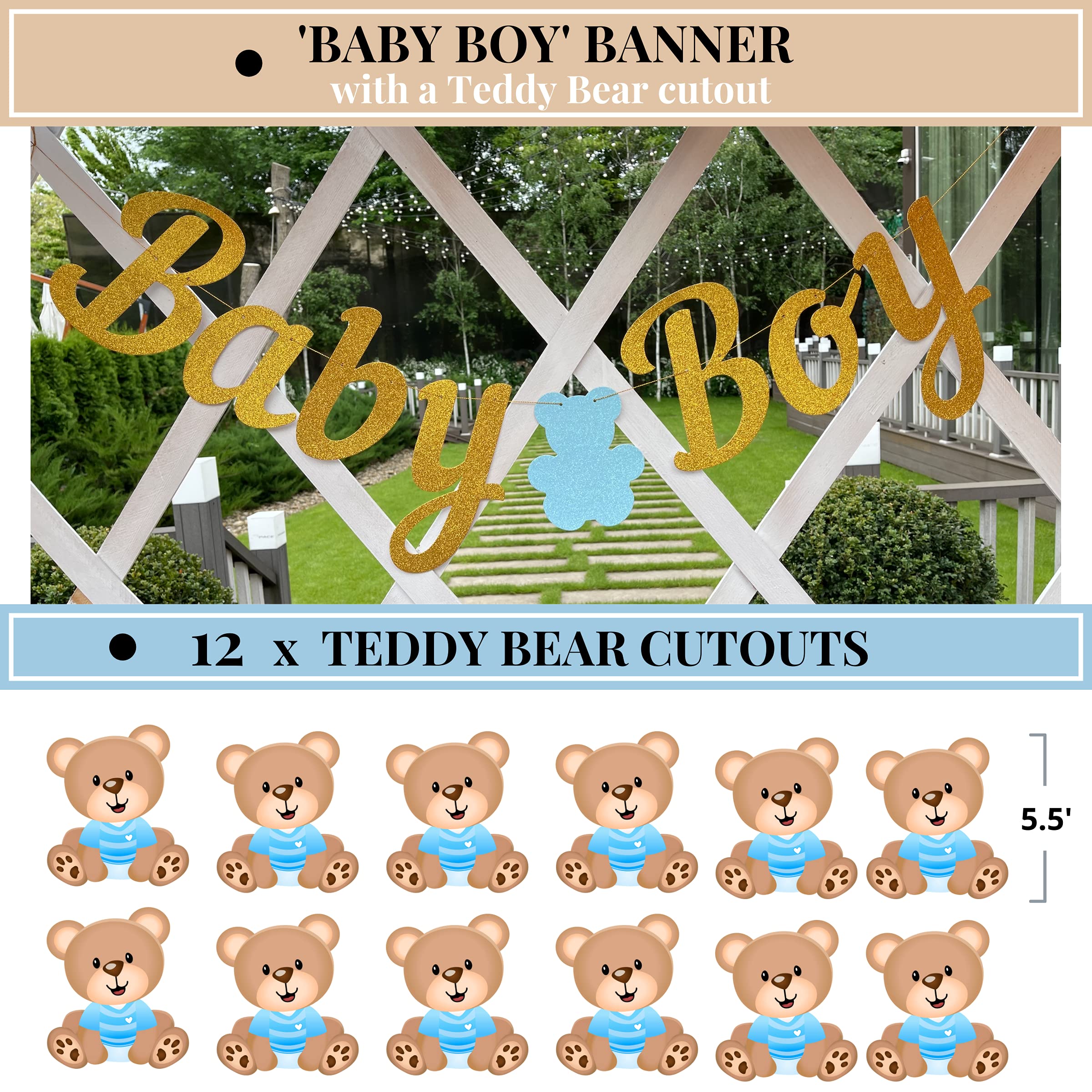 139 pc Teddy Bear Baby Shower Decorations for Boy | 2 in 1 Set ...