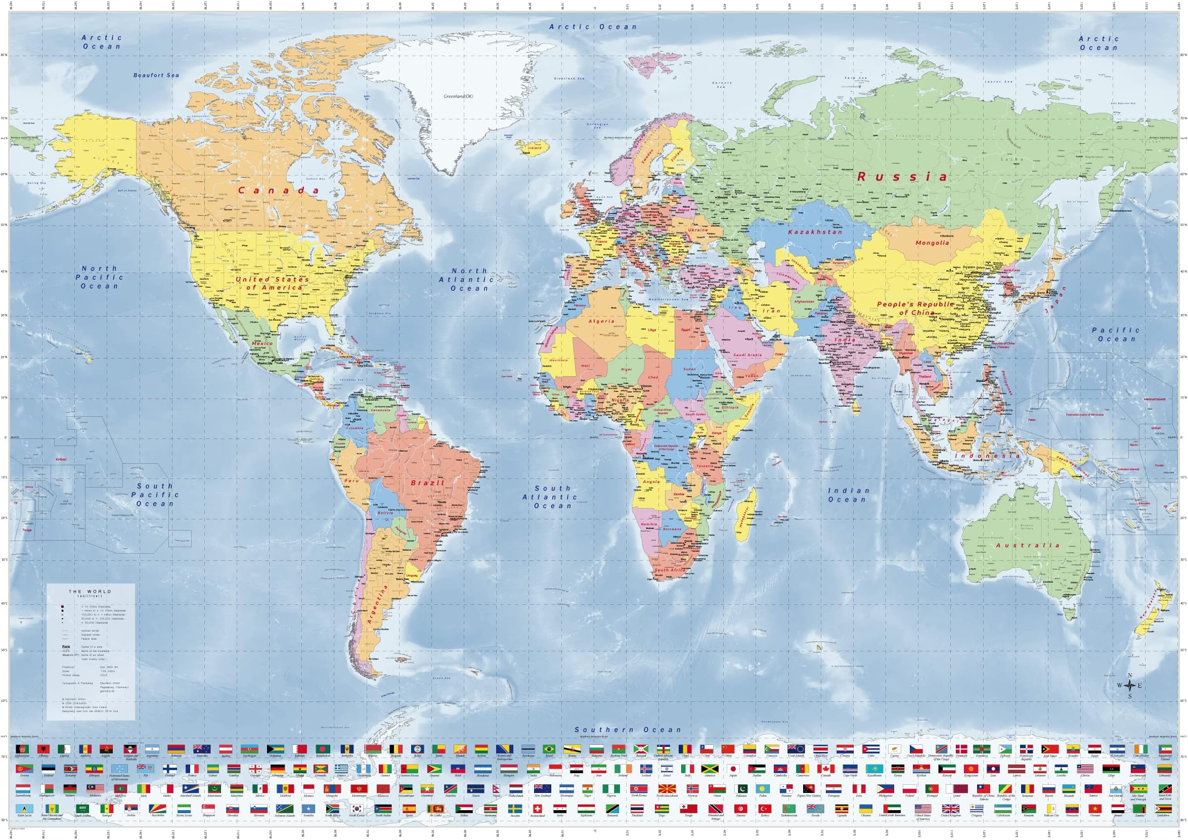 Maps International - Mapa del mundo gigante, póster político con el ...