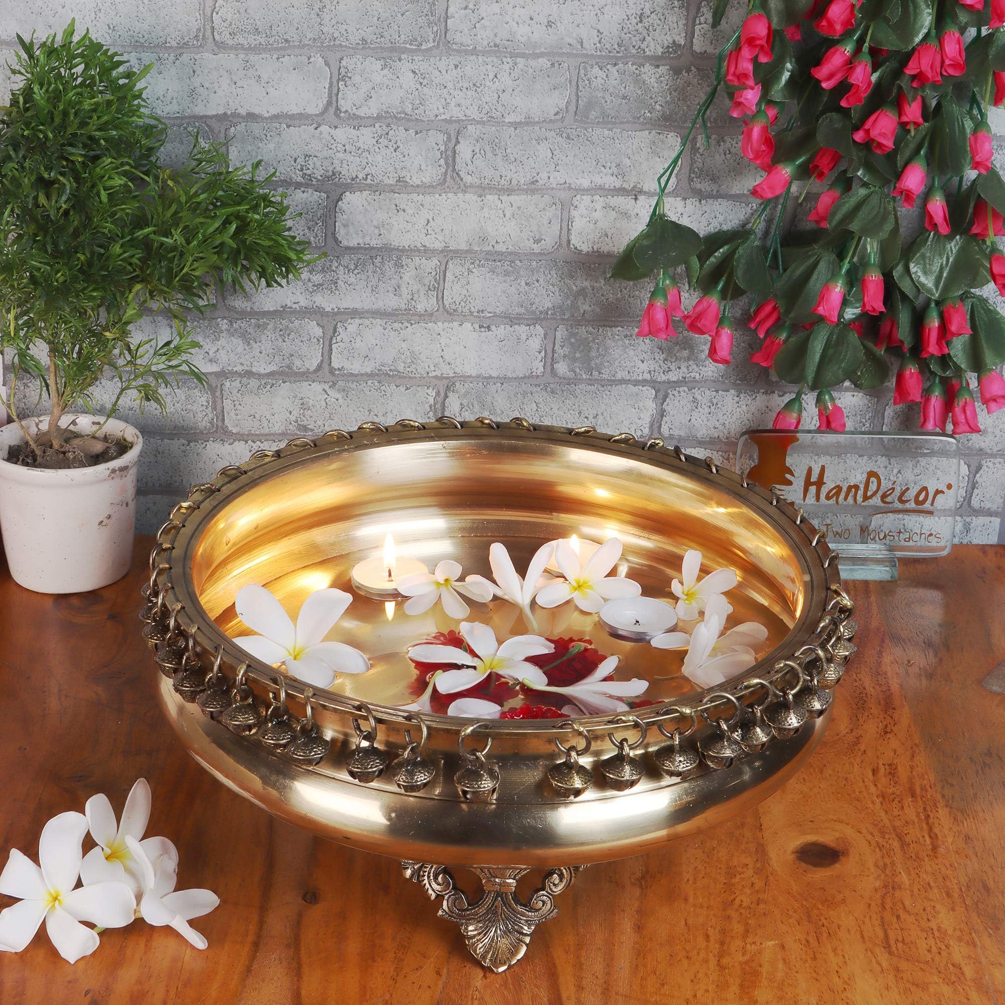 Buy INDIAN ART VILLA Pure Brass Hammered Design Urli Decorative Bowl ...