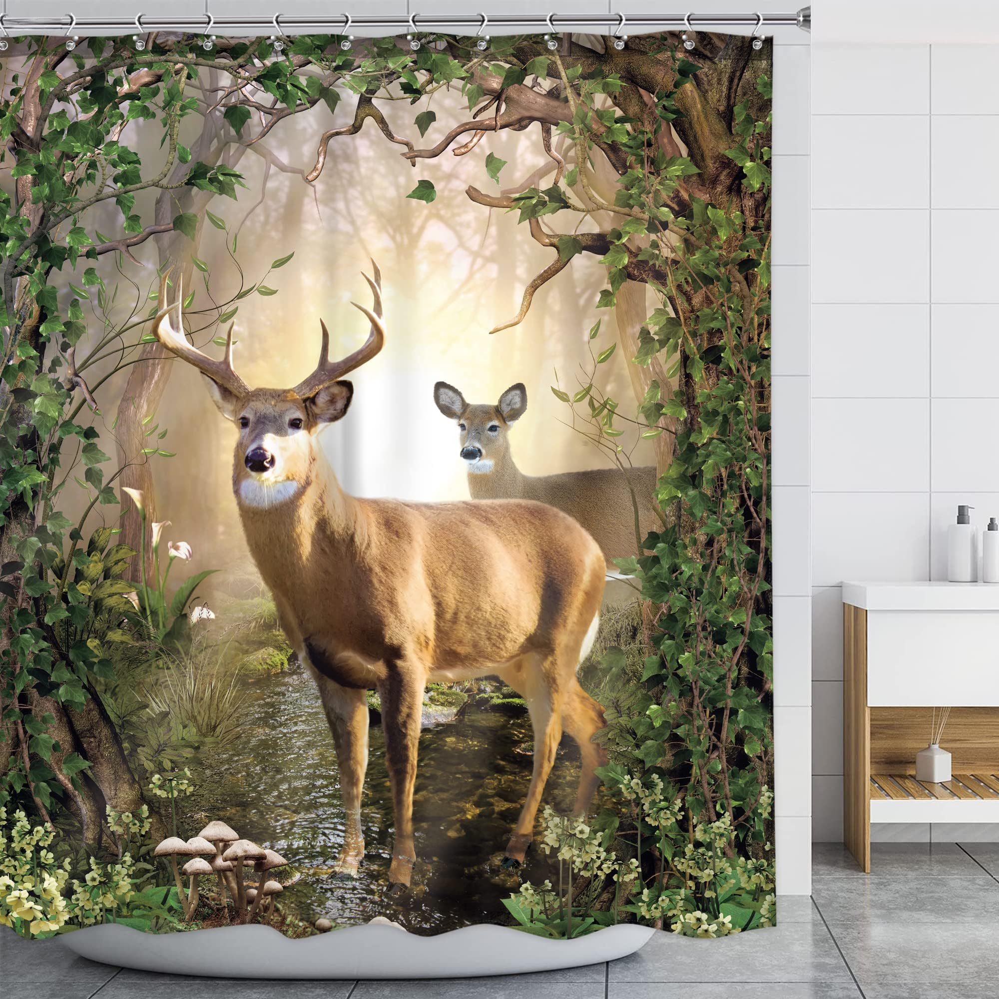 Amazon.com: DYNH Elk Shower Curtain Animals Theme, Deer Safair in ...