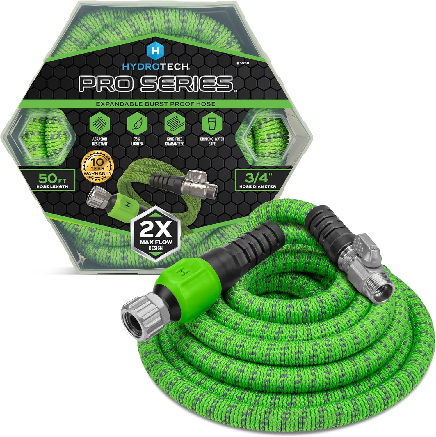 Amazon.com : HydroTech 50 ft Expandable Garden Hose - Pro Series, 2x ...