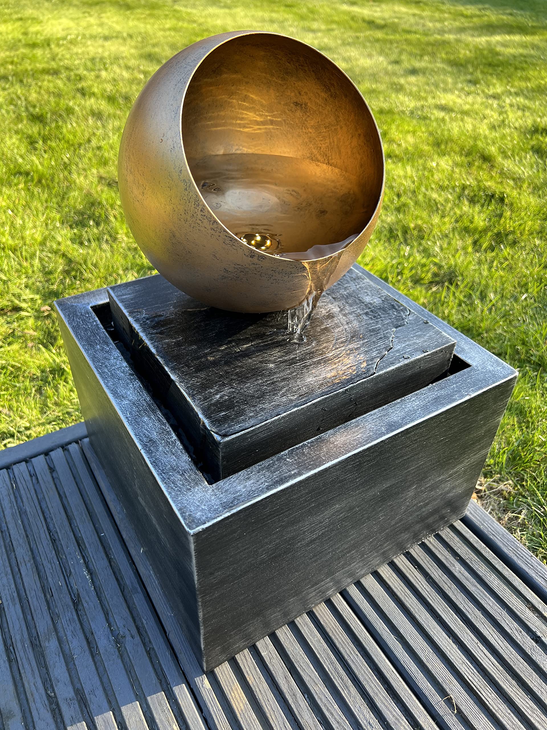 Golden Globe Box Light Water Feature with LED Lights - Outdoor Solar ...