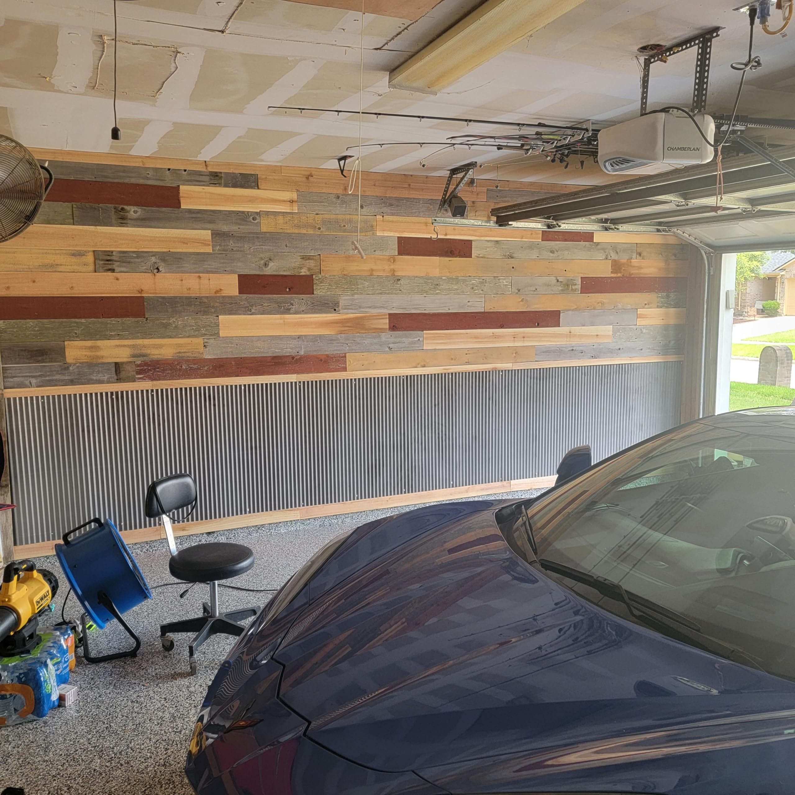 Corrugated Metal Wainscot Outside Rustic Garage With Corrugated Metal