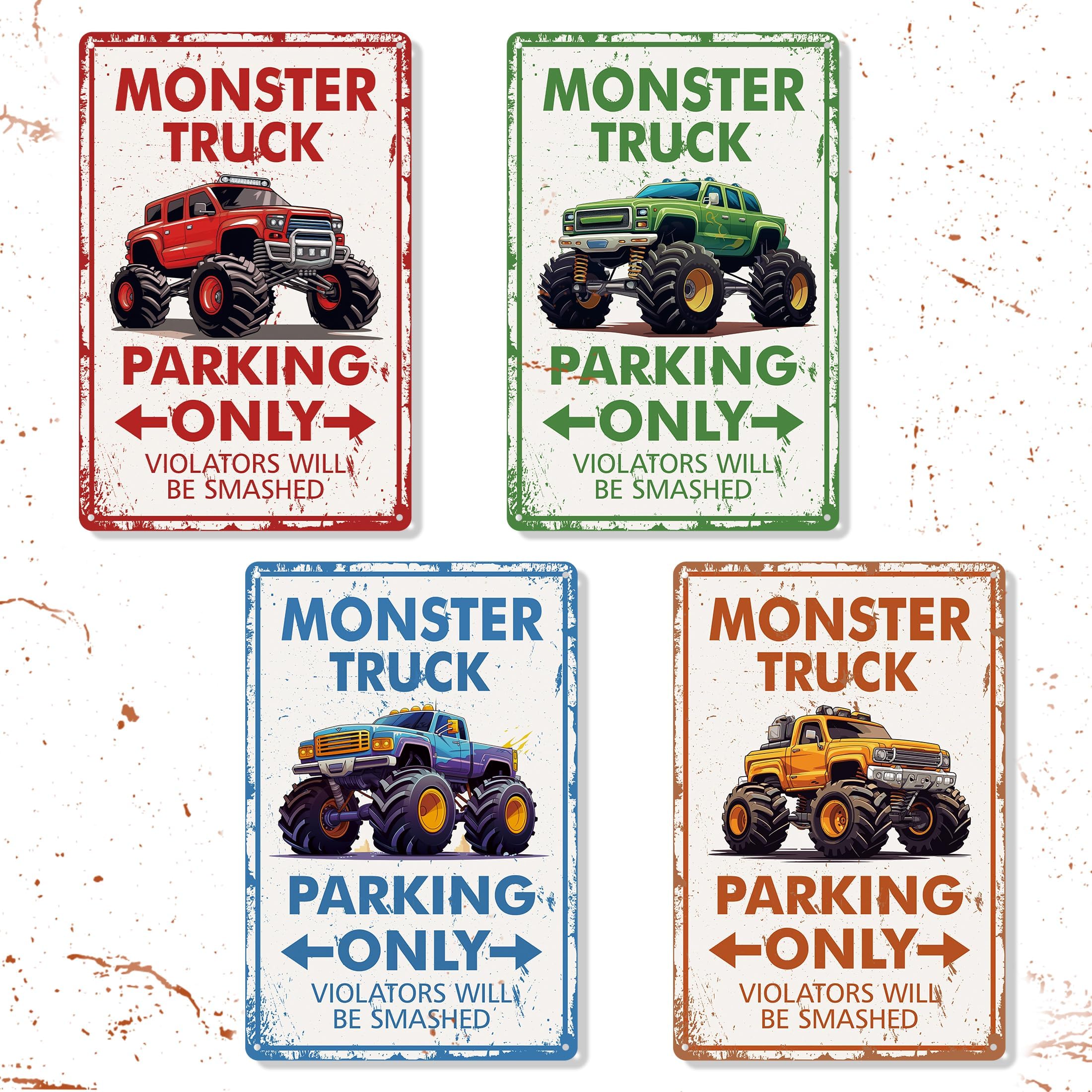 Amazon.com: 4 Pcs Monster Truck Parking Only Wall Decor for Boys ...
