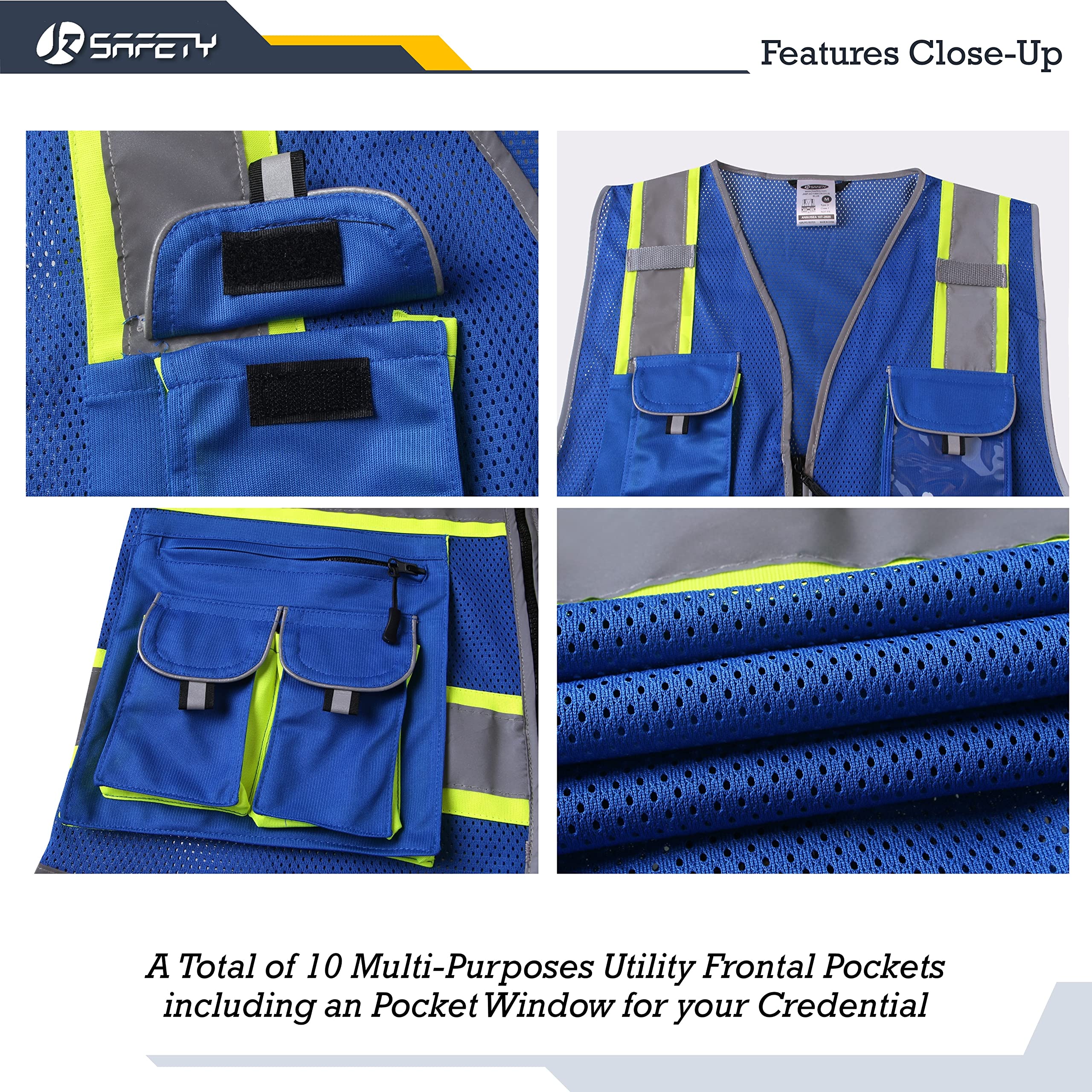 Snapklik.com : JKSafety 10 Pockets Hi-Vis Neon Color Frontal Zipper ...