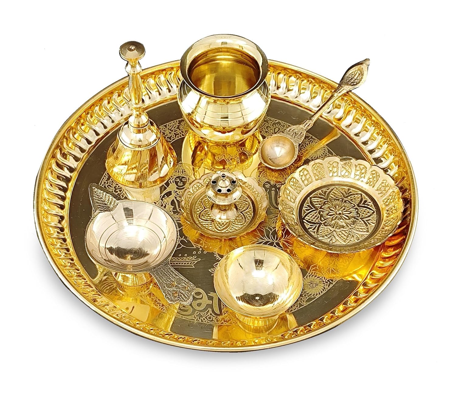 BENGALEN Brass Puja Thali Set 8 Inch Pooja Thali with Pital Plate ...