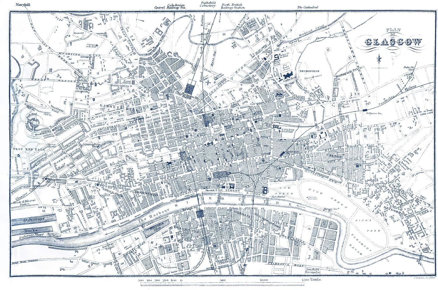 Amazon.co.jp: Map 1888 Glasgow City Scotland Plan Chart Extra Large XL ...