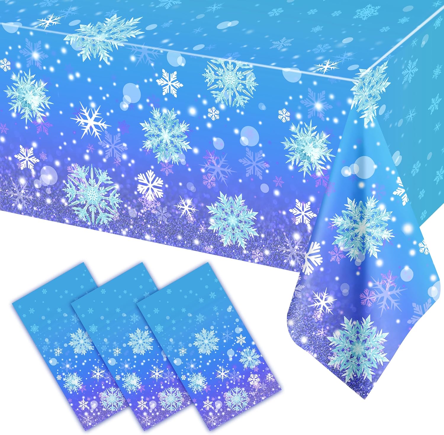 Amazon.com: 3 pcs Christmas Winter Snowflake Plastic Frozen Tablecloth ...