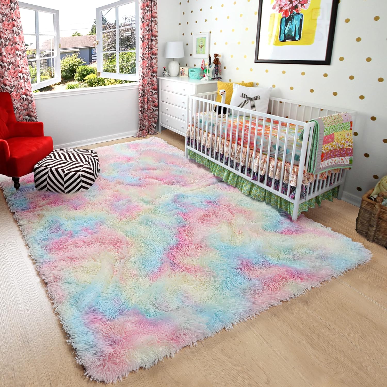 PAGISOFE 4x6 Rainbow Fluffy Soft Plush Area Rugs for Girls Bedroom ...