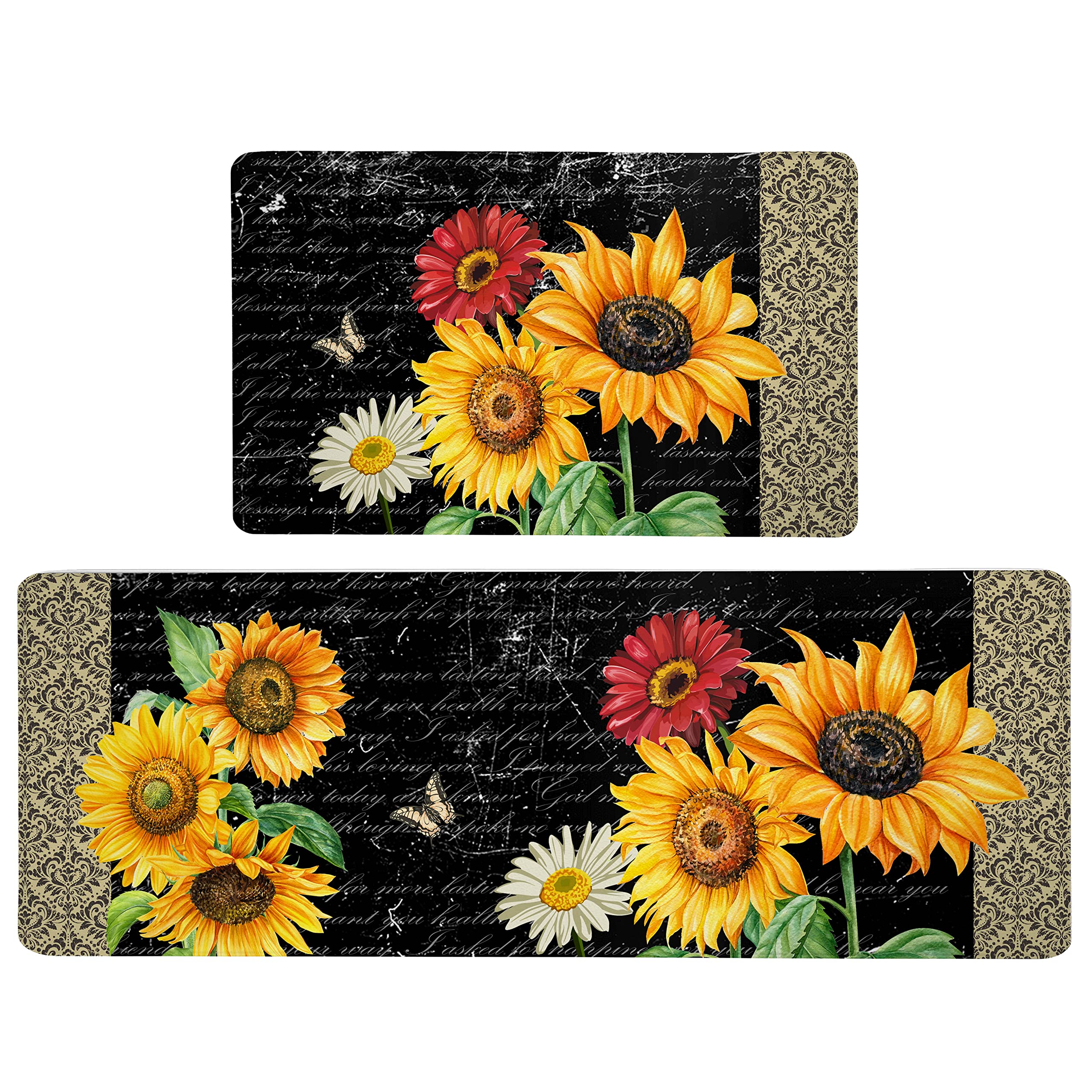 Amazon.com: Sunflower Anti Fatigue Kitchen Mats for Floor Set of 2 Non ...