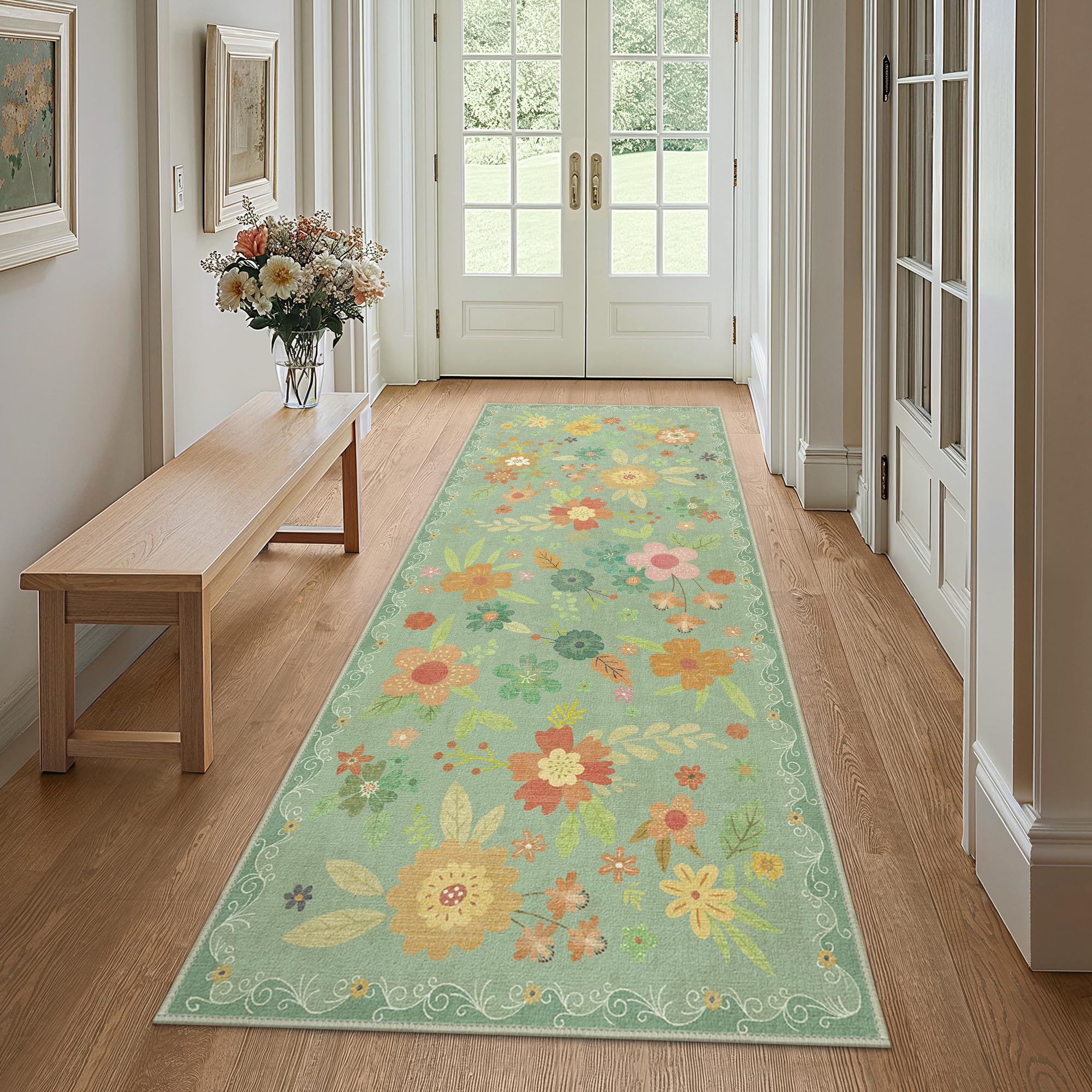 Amazon.com: Bavni Runner Rug, Durable Foldable Floral Rugs for Hallways ...