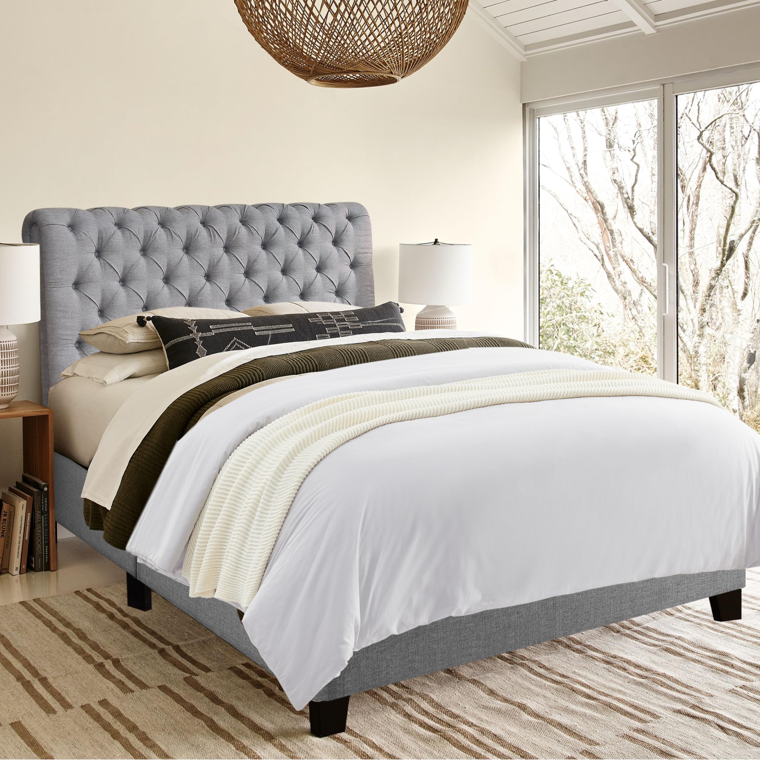 Snapklik.com : Rosevera 32”Rosina Roll Head Bed Frame, Fabric ...