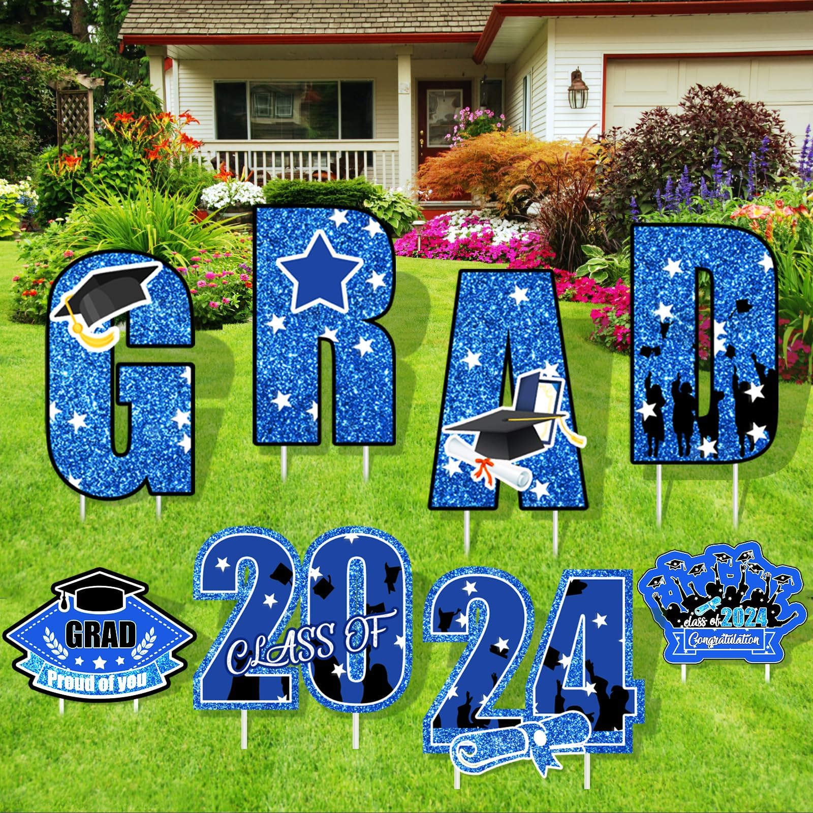 Amazon.com : Graduation Yard Signs, 6P Blue Class of 2024 Sign ...
