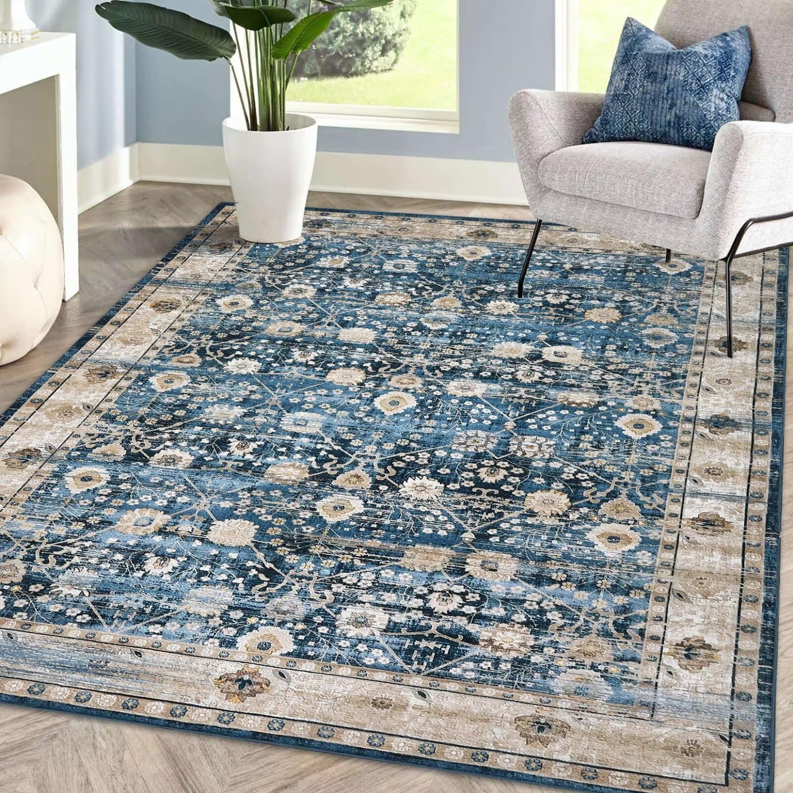 GlowSol Washable Area Rug 3x5 Floral Trow Rug for Entryway Kitchen Non ...