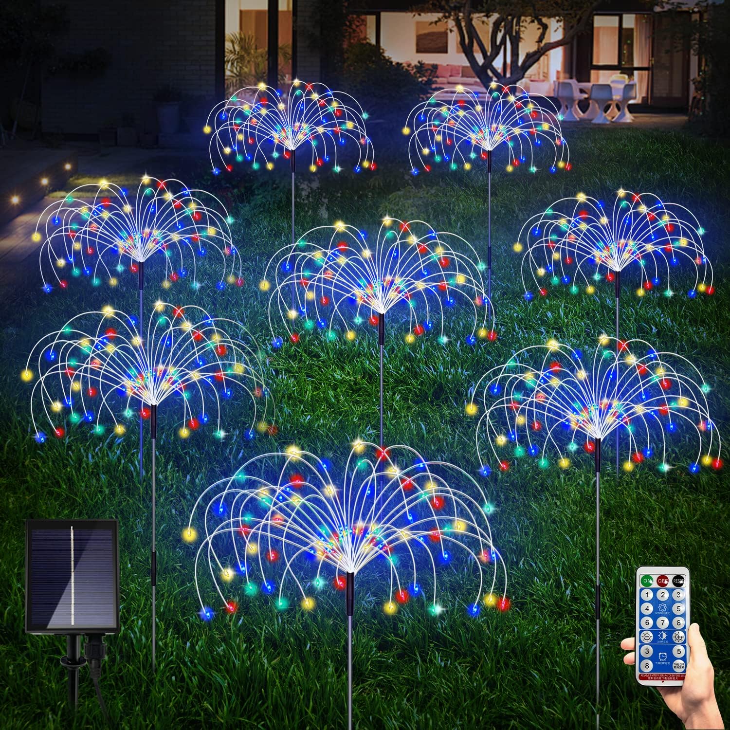 Solar Garden Firework Lights Outdoor 8 Pack, 8 Modes, 120 LED ...